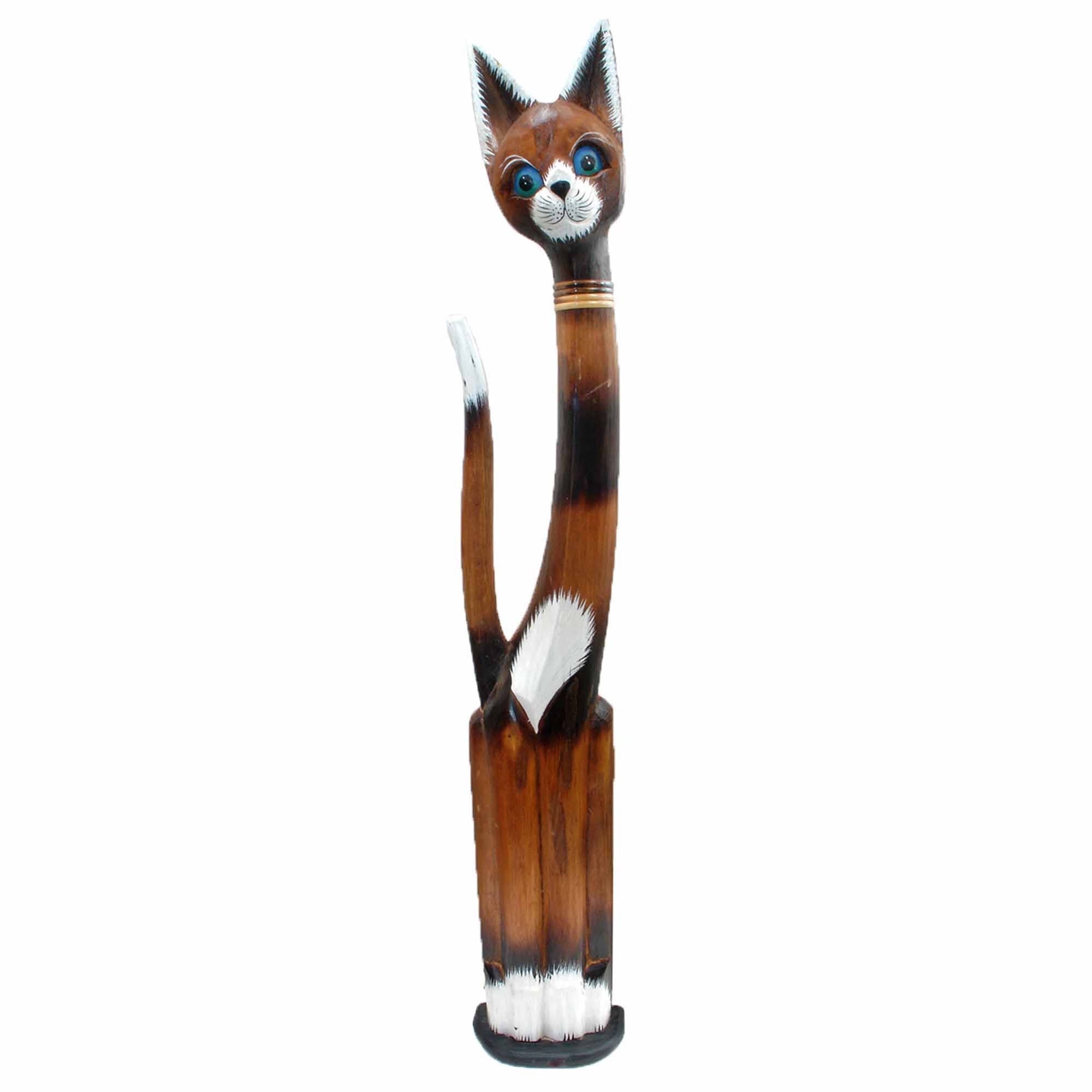 Stoneage Arts Assorted Albesia Wooden Cats Statue with Varying Patterns ...