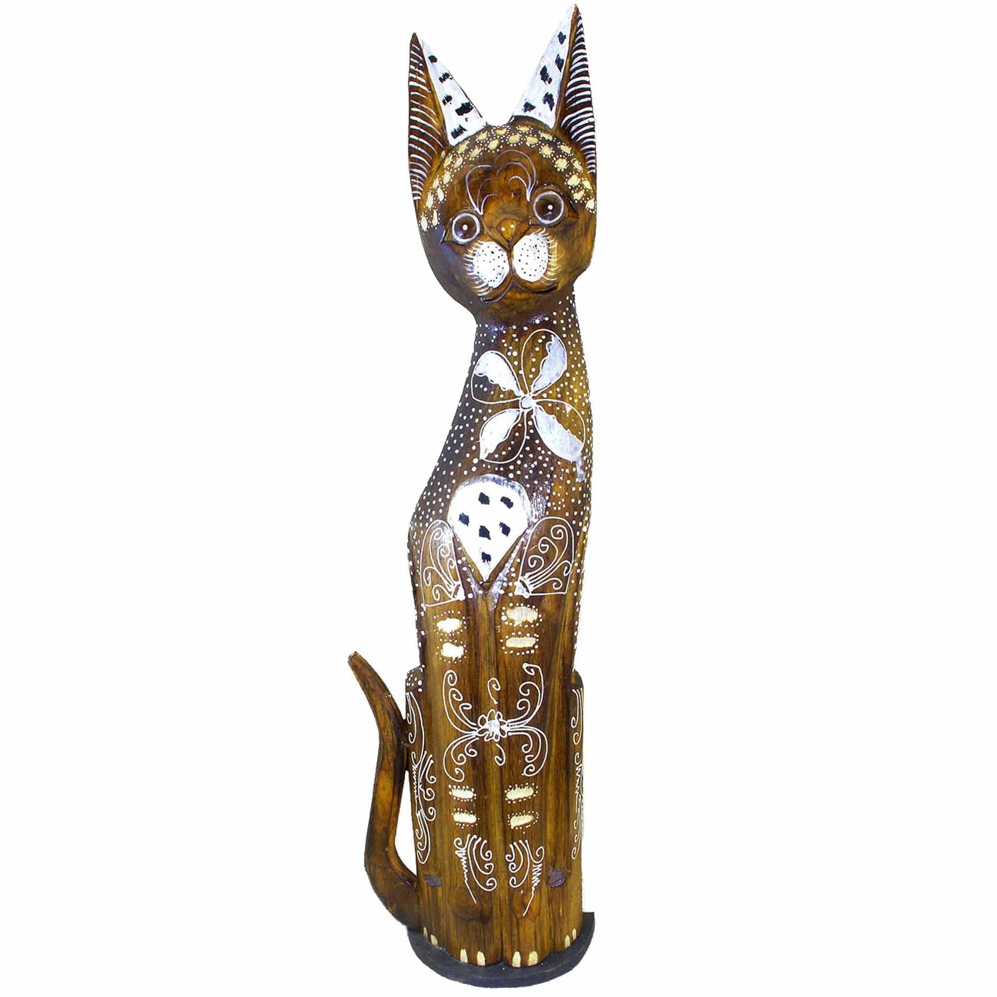 Stoneage Arts Assorted Albesia Wooden Cats Statue with Varying Patterns ...