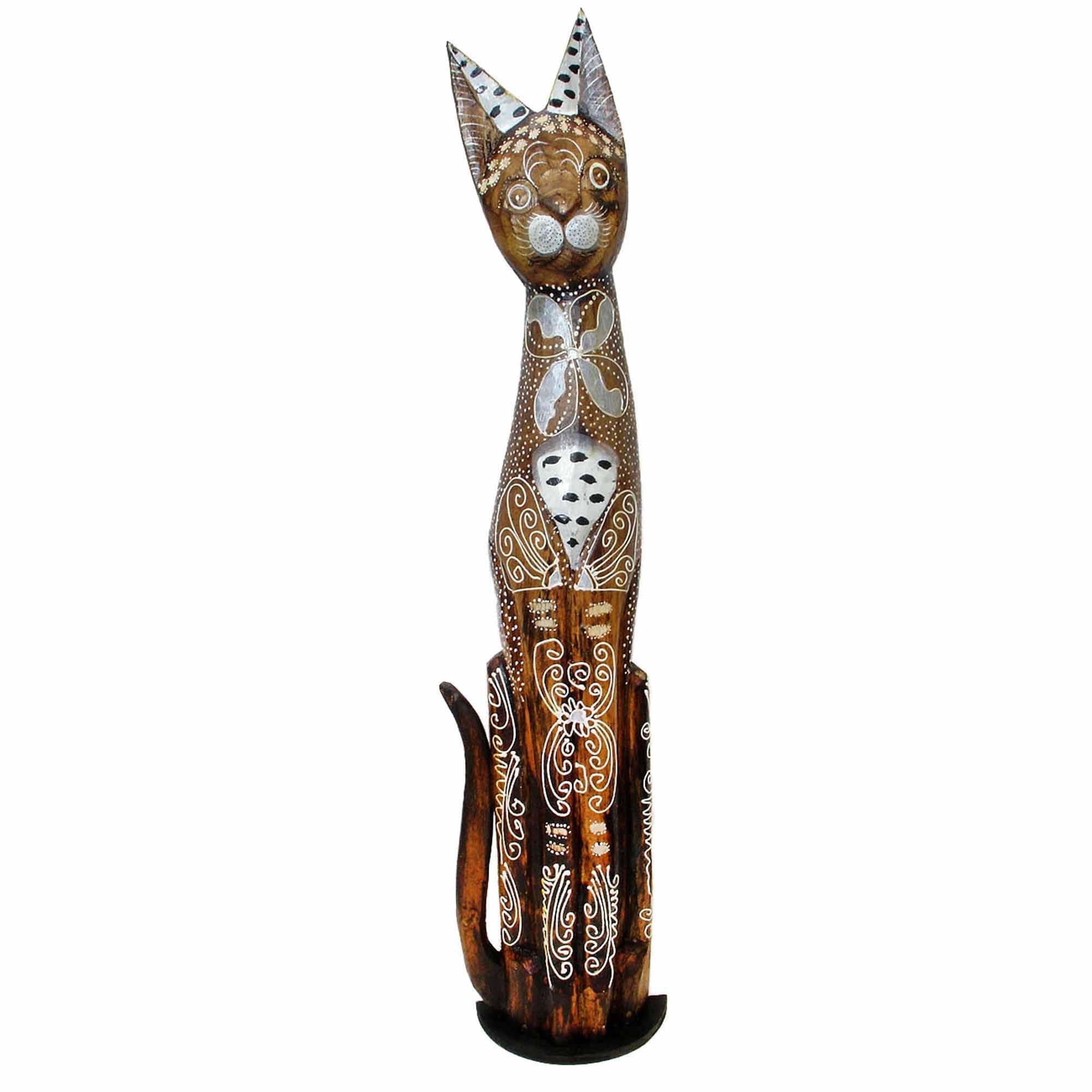 Stoneage Arts Assorted Albesia Wooden Cats Statue with Varying Patterns ...