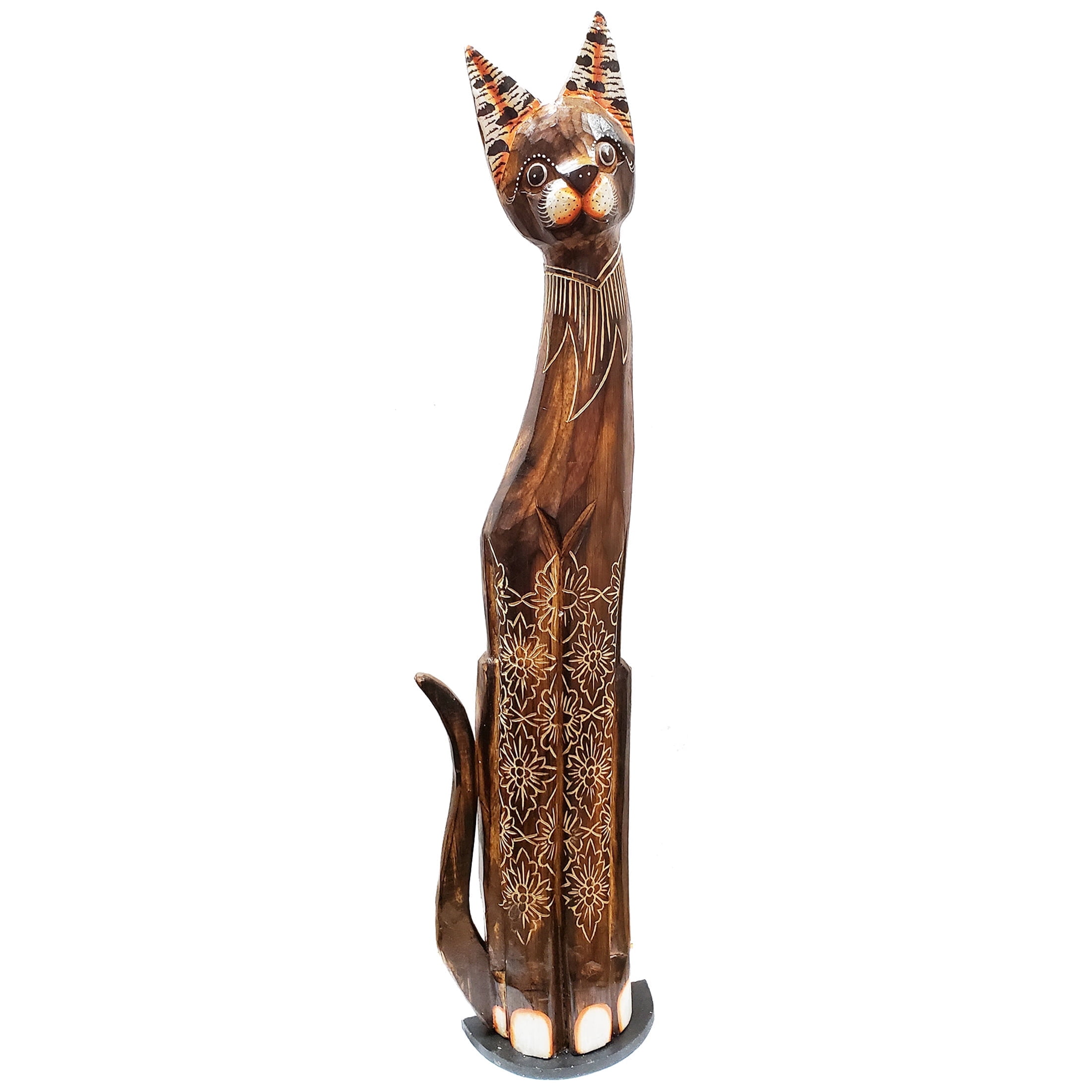 Stoneage Arts Assorted Albesia Wooden Cats Statue with Varying Patterns ...