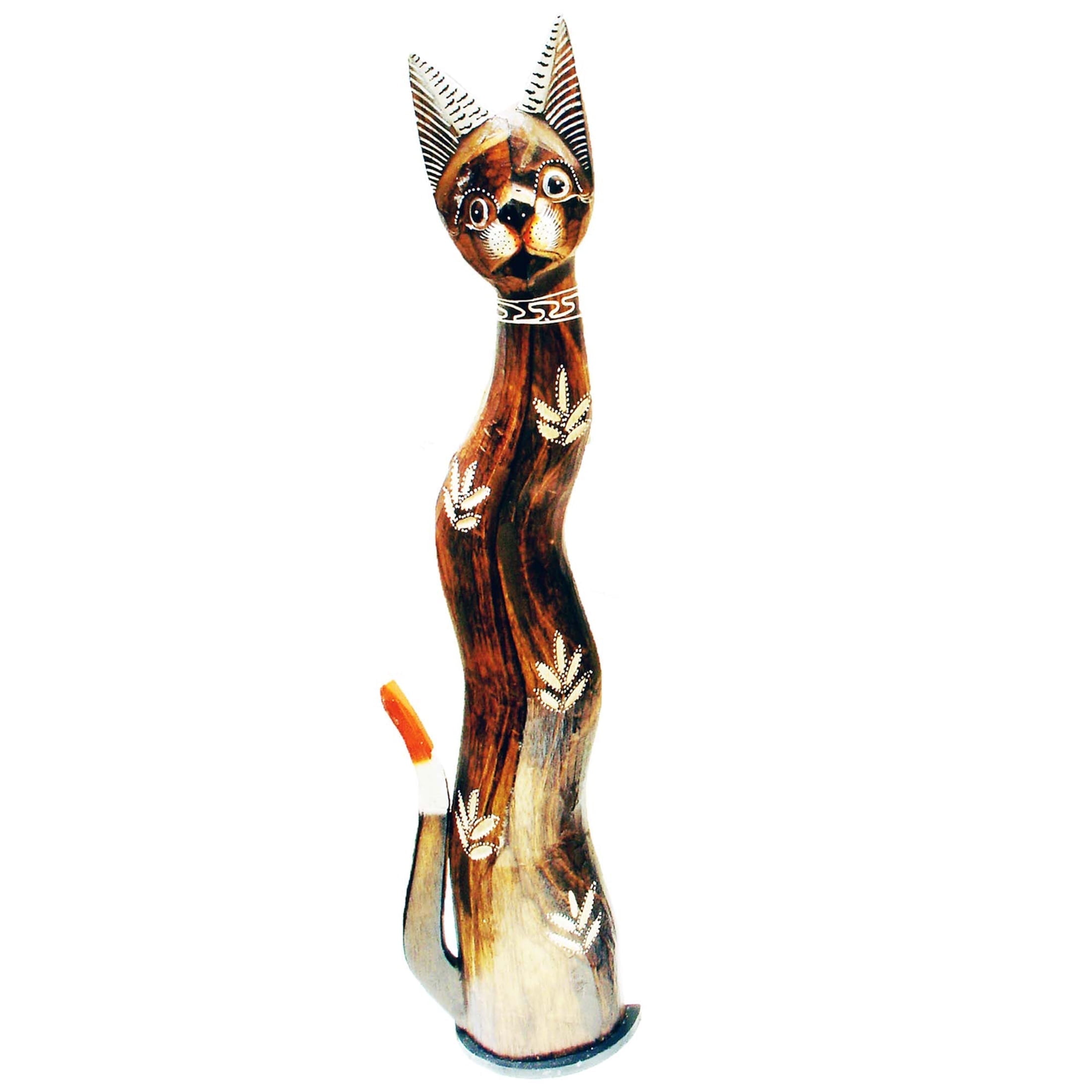 Stoneage Arts Assorted Albesia Wooden Cats Statue with Varying Patterns ...