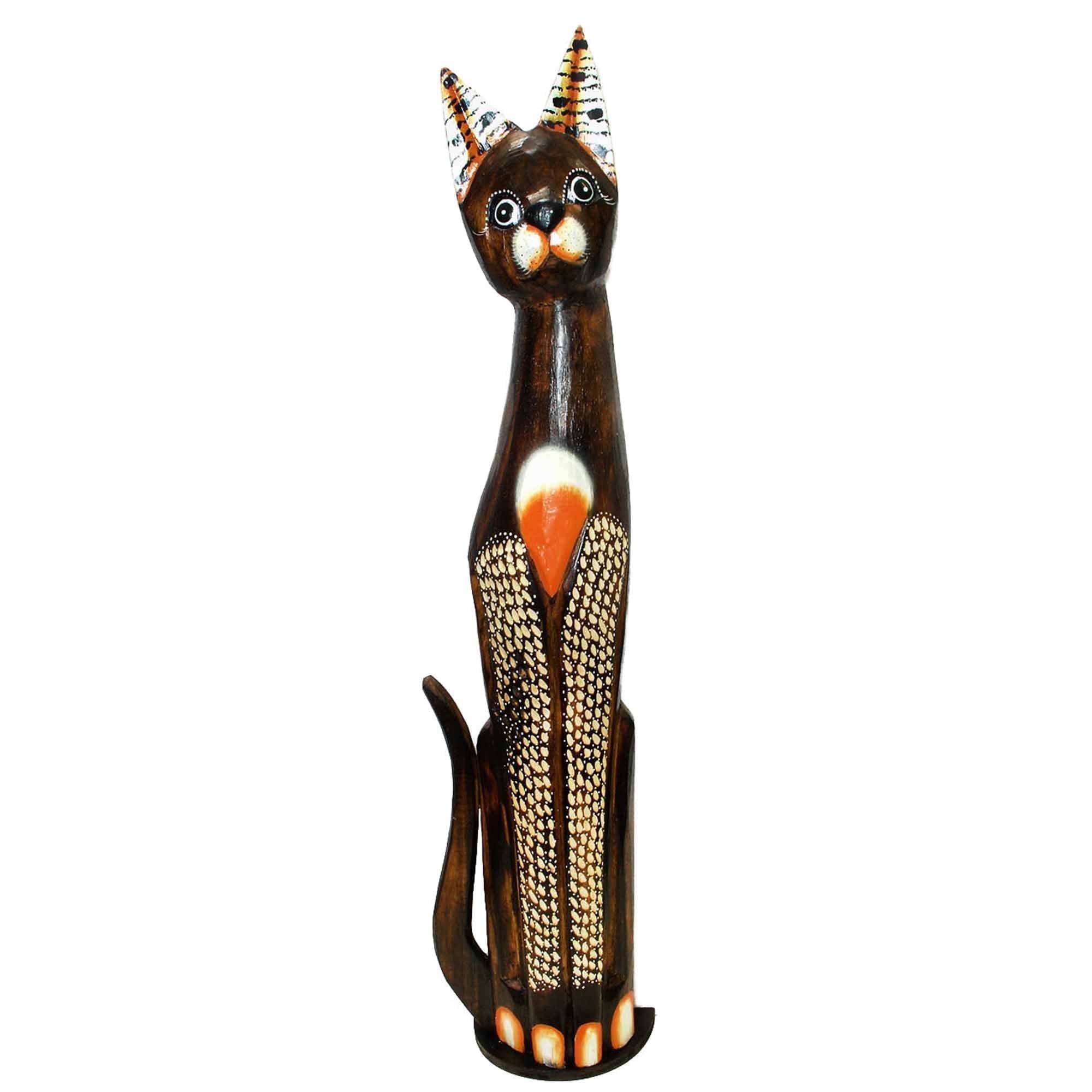 Stoneage Arts Assorted Albesia Wooden Cats Statue with Varying Patterns ...