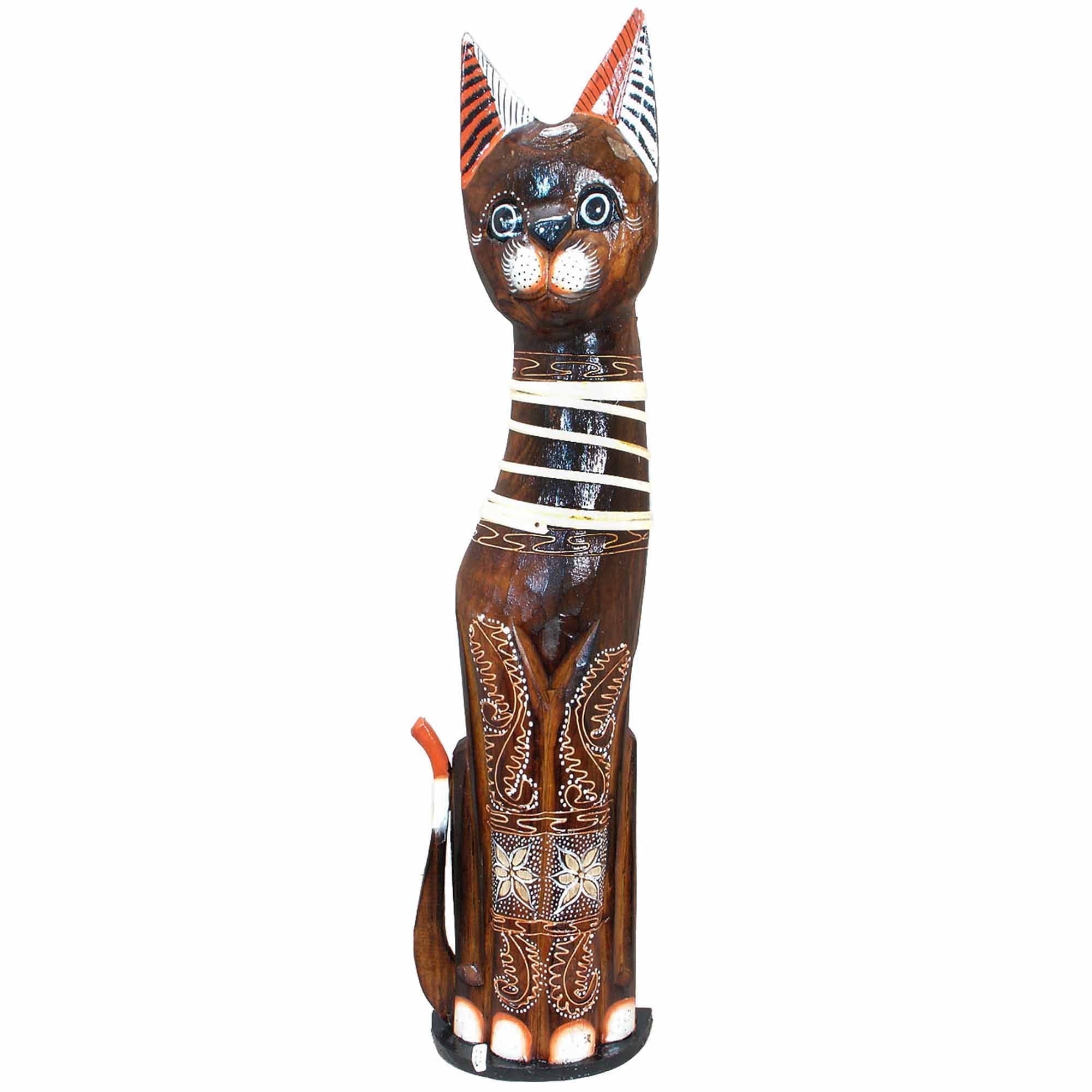 Stoneage Arts Assorted Albesia Wooden Cats Statue with Varying Patterns ...