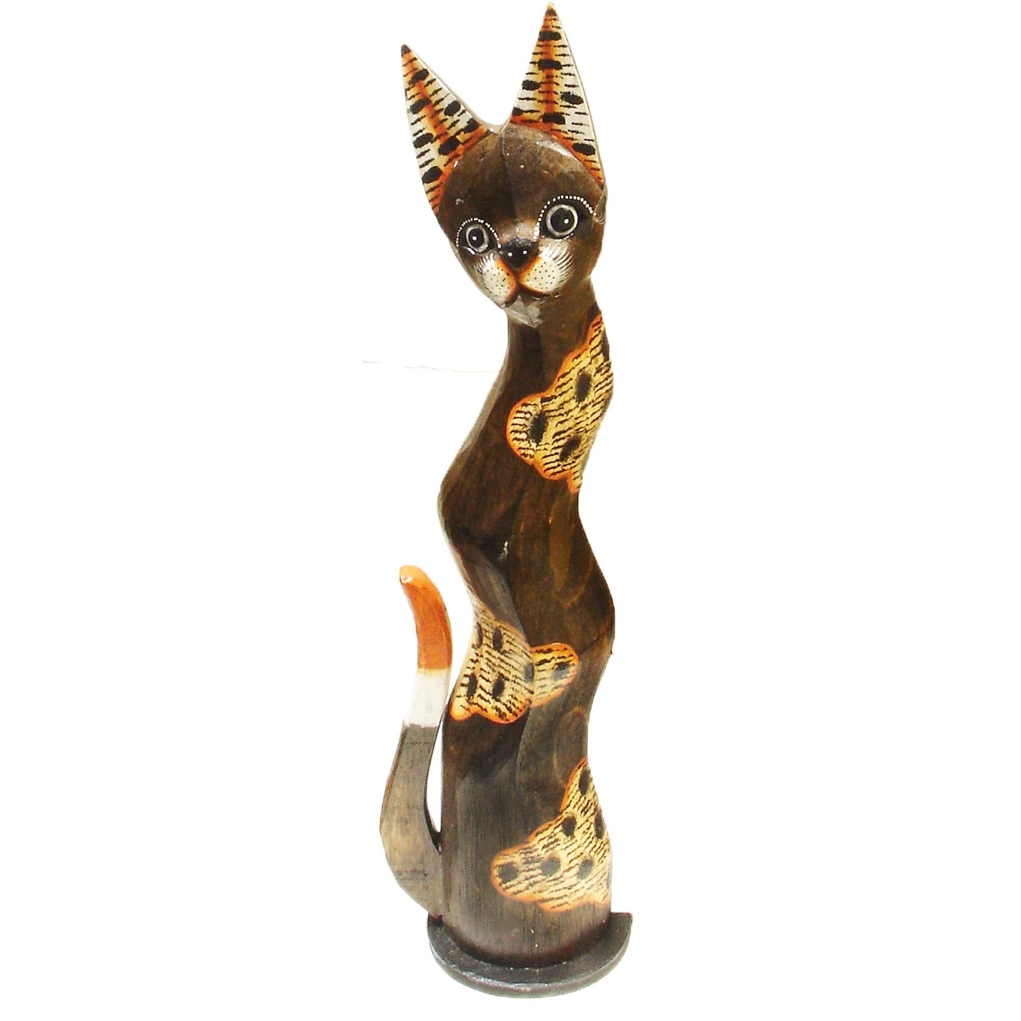 Stoneage Arts Assorted Albesia Wooden Cats Statue with Varying Patterns ...