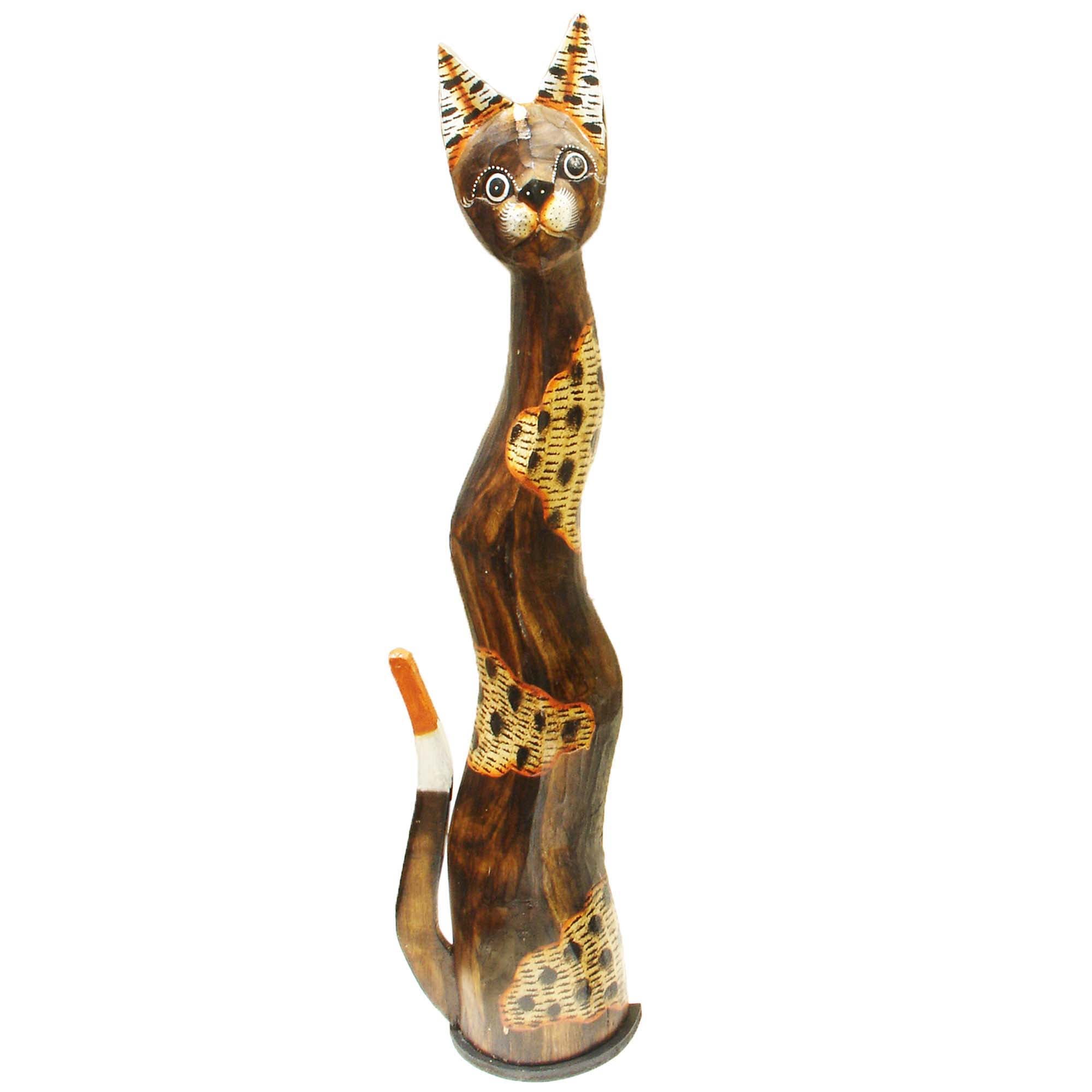 Stoneage Arts Assorted Albesia Wooden Cats Statue with Varying Patterns ...