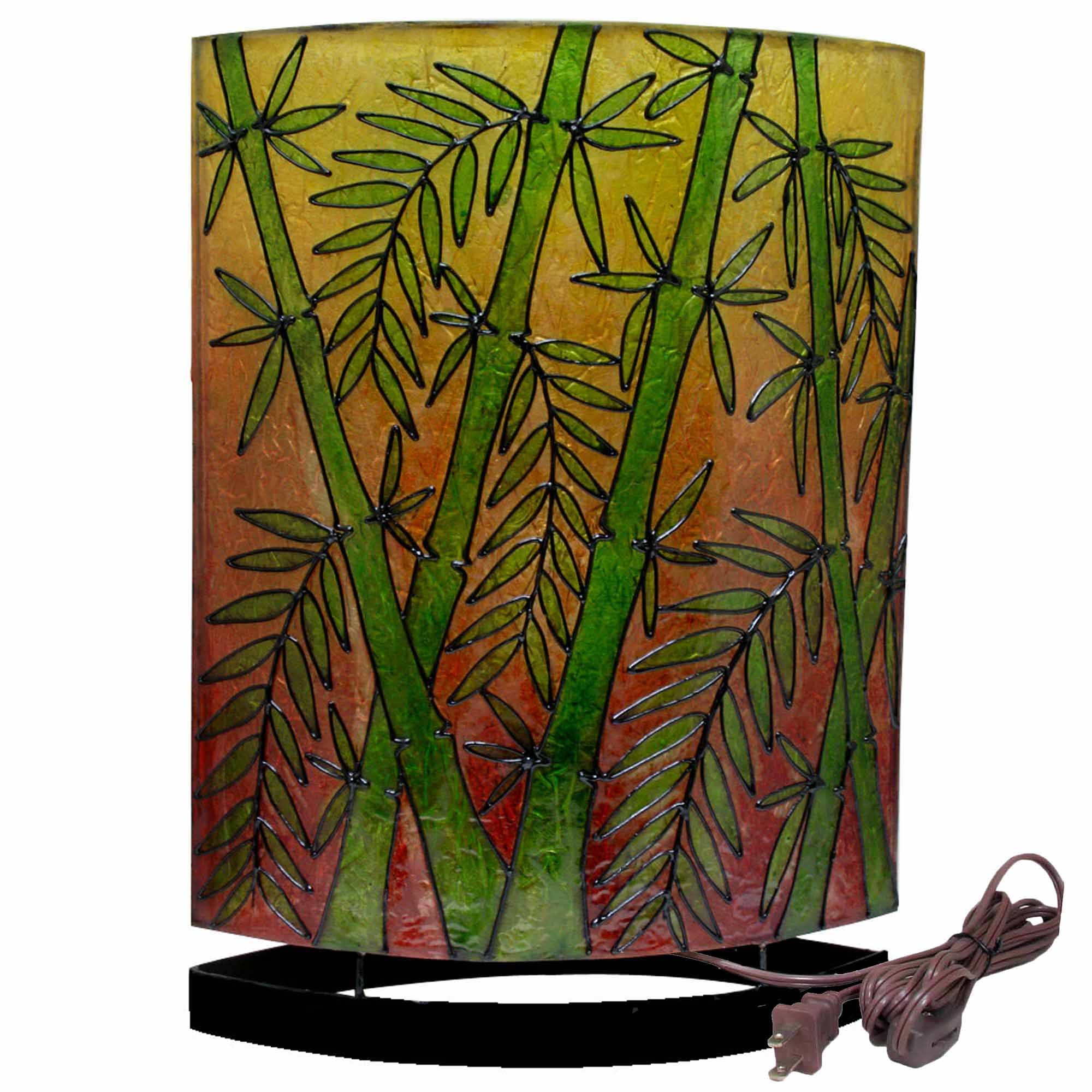 Stoneage Arts Inc 14" Green and Red Cylindrical Bamboo-Themed Lampshade ...