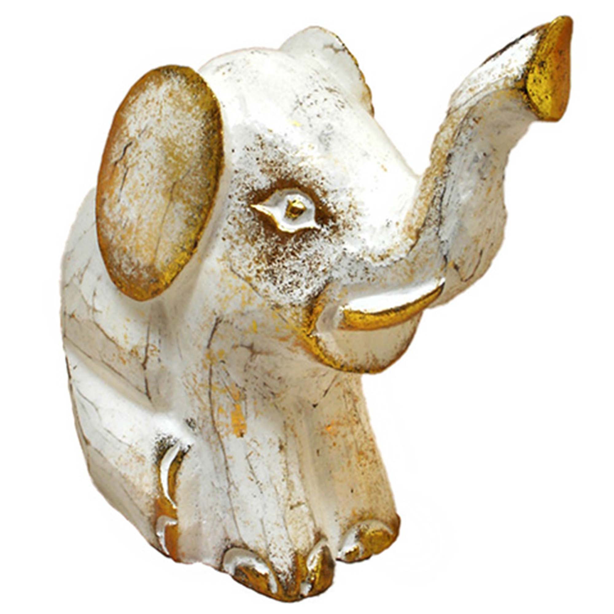 Stoneage Arts Inc 7" x 4.5" White and Gold Elephant Handmade Statue ...