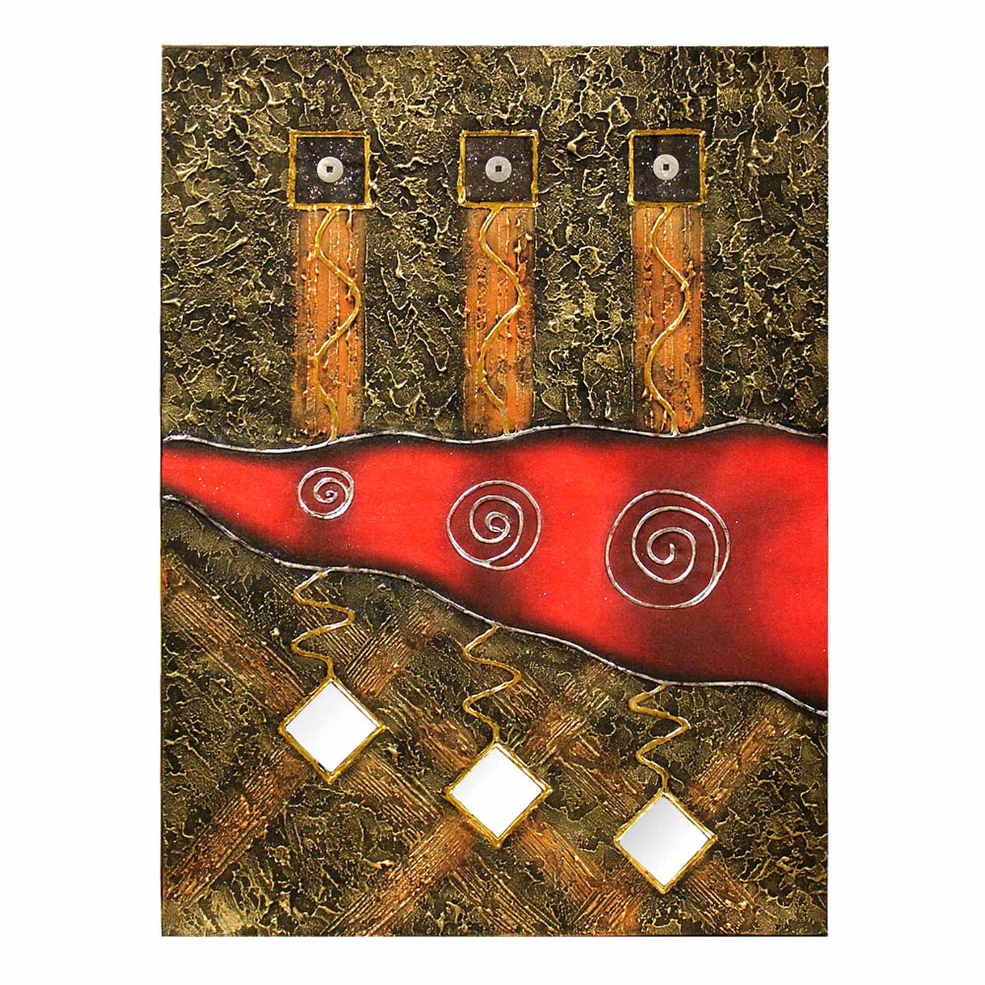Stoneage Arts Inc Gold, Red, and Orange Rectangular Abstract 3D Kaca ...
