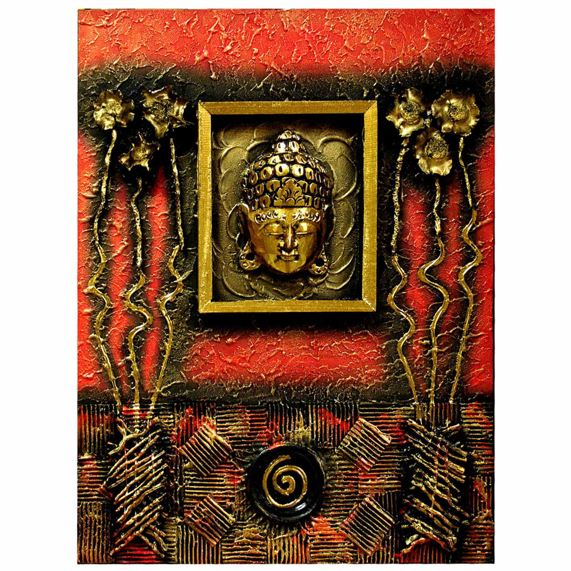 Stoneage Arts Inc Gold and Orange Rectangular Abstract 3D Buddha Wall ...