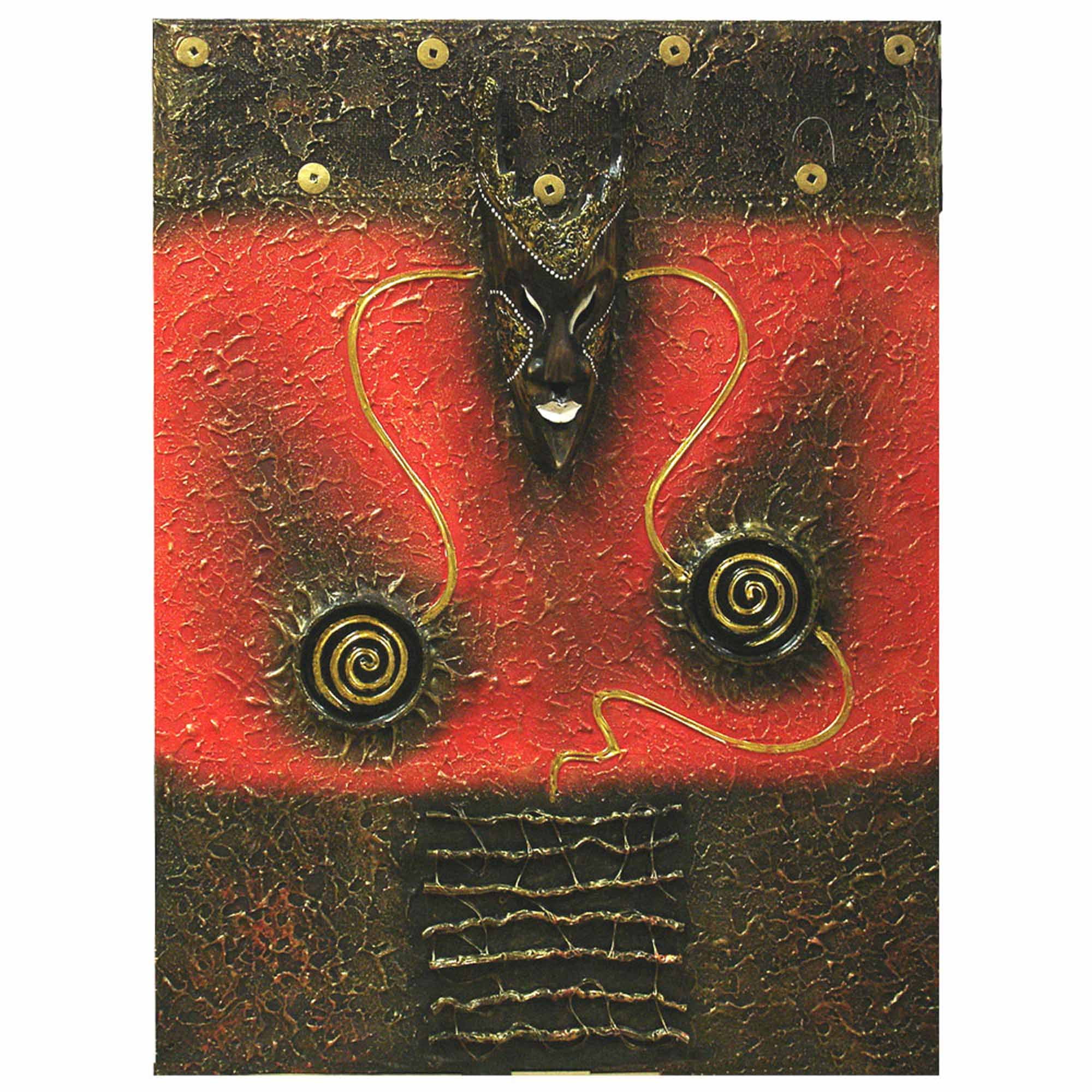 Stoneage Arts Inc Gold and Red Rectangular Abstract 3D Saklak Mask Wall ...