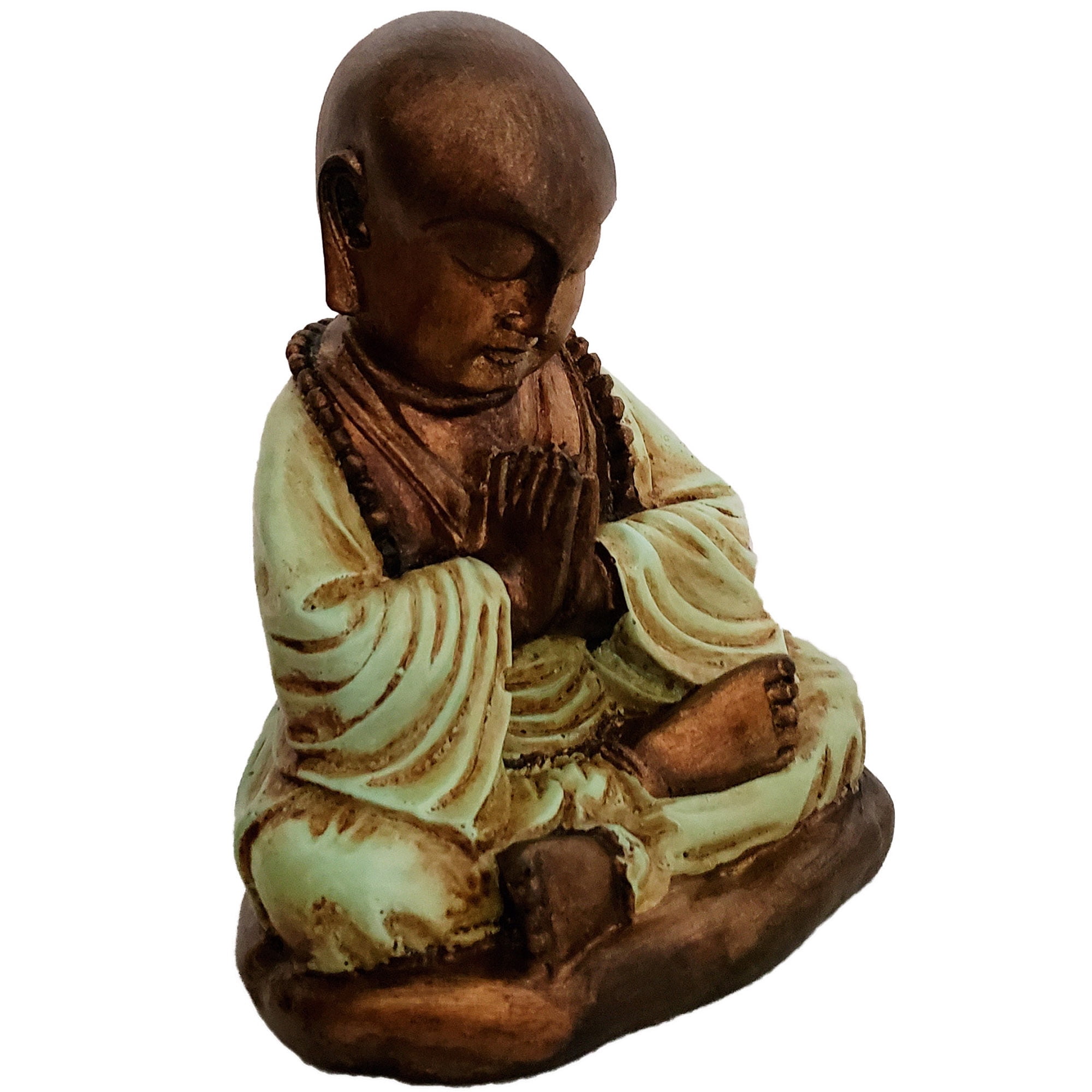 Stoneage Arts Peaceful Praying Monk Figurine Features Many Symbolic ...