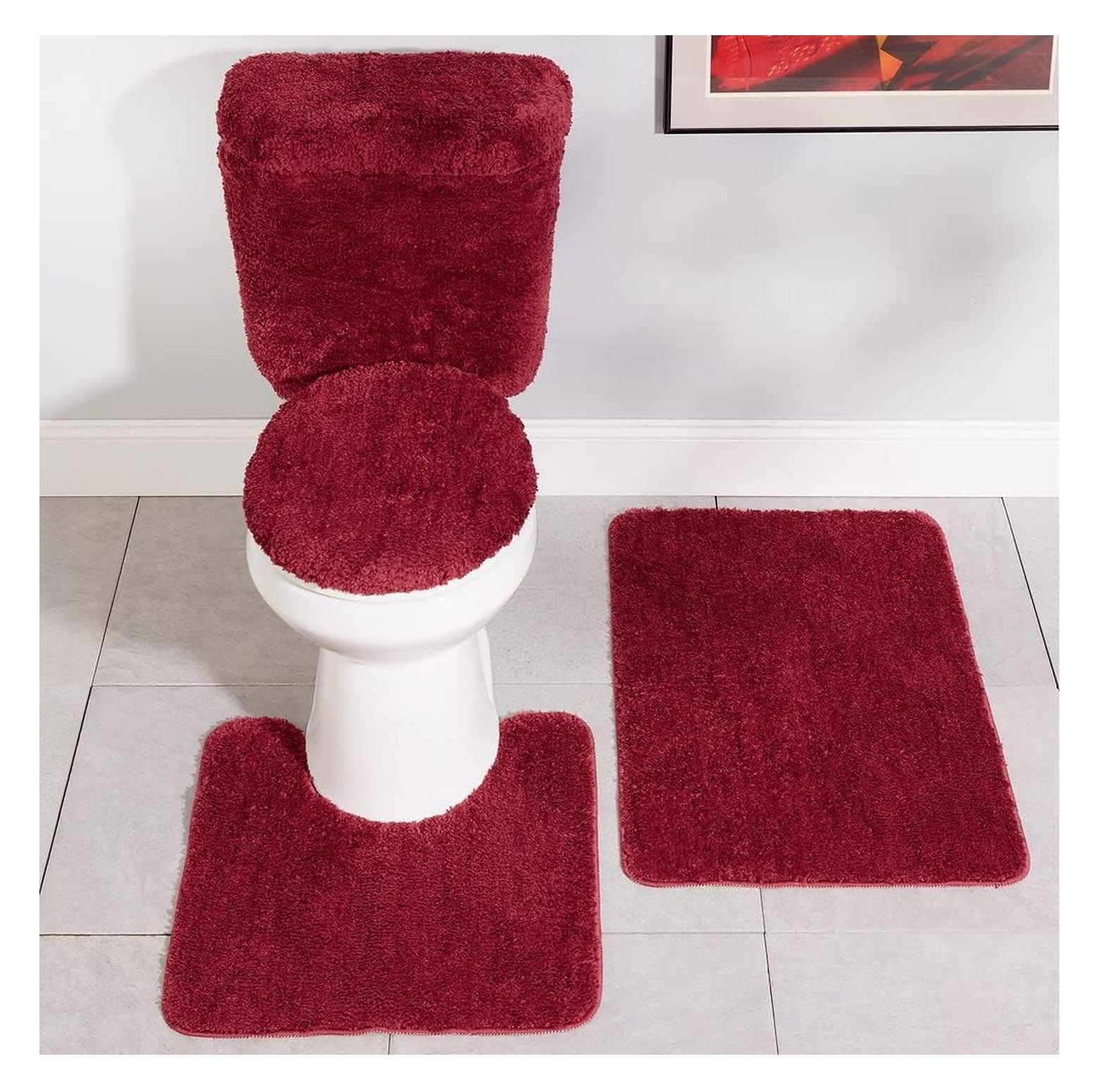 Stoneberry Home Plush 5-Piece Bath Rug Set, Burgundy - Walmart.com