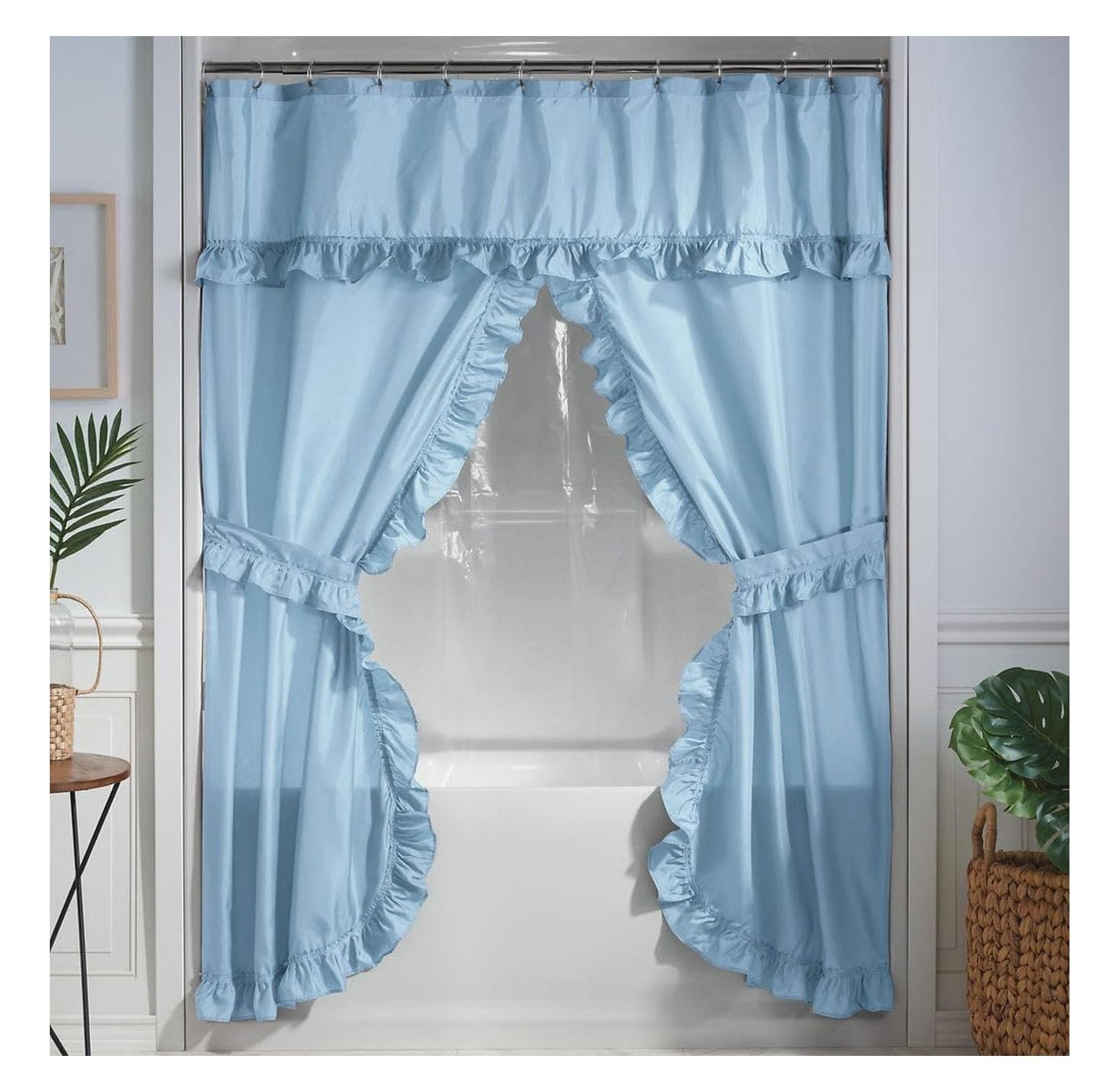 Stoneberry Home Ruffled Shower Curtain Set, Blue - Walmart.com