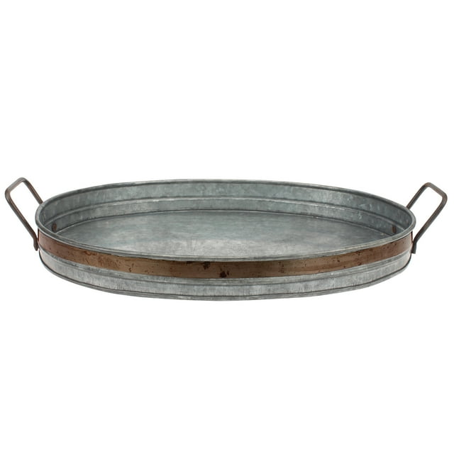 Stonebriar 17.8" x 12.4" Solid Galvanized Metal Decorative Tray, Gray ...