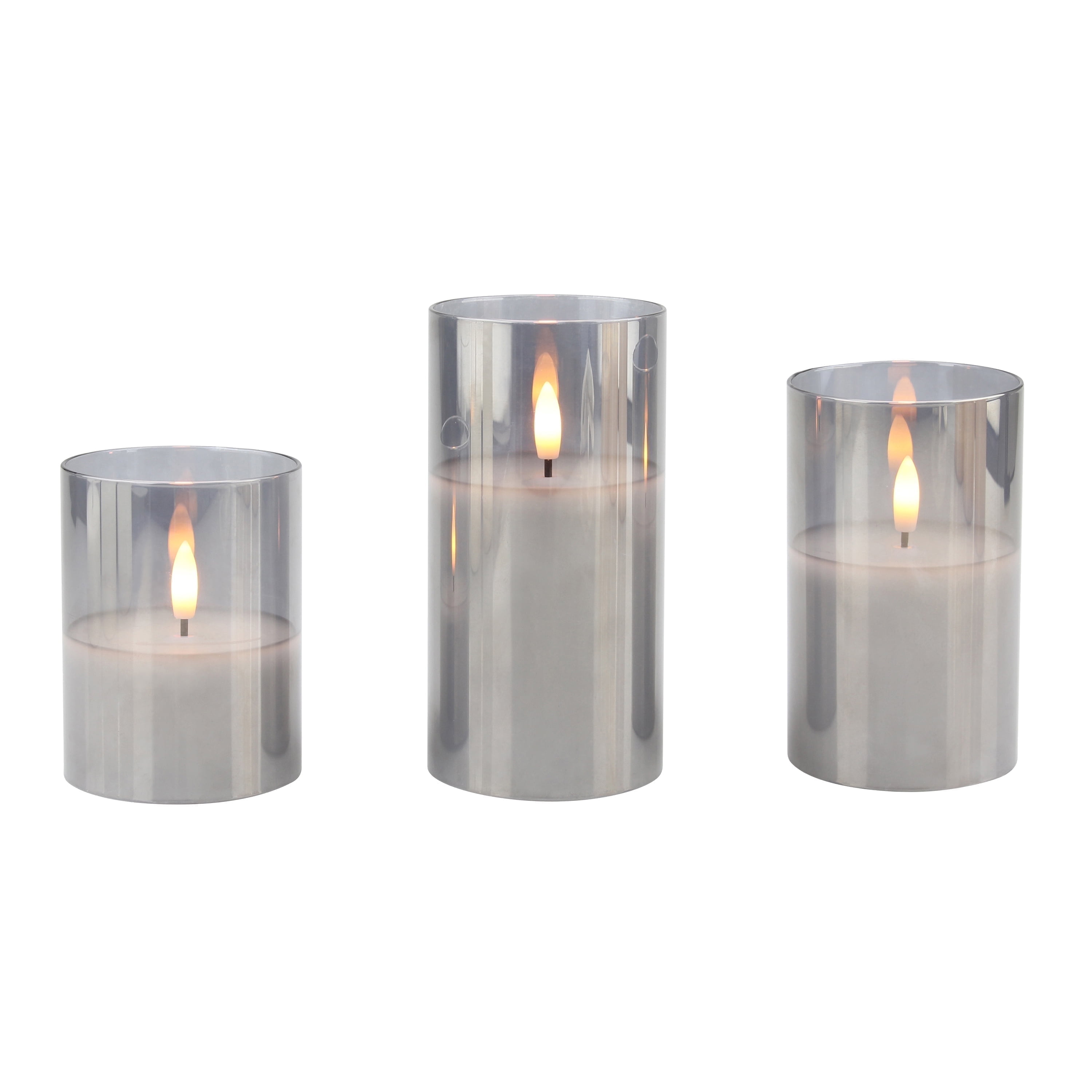 Stonebriar Collection Flameless LED Pillar Smoke Luster Glass Hurricane ...