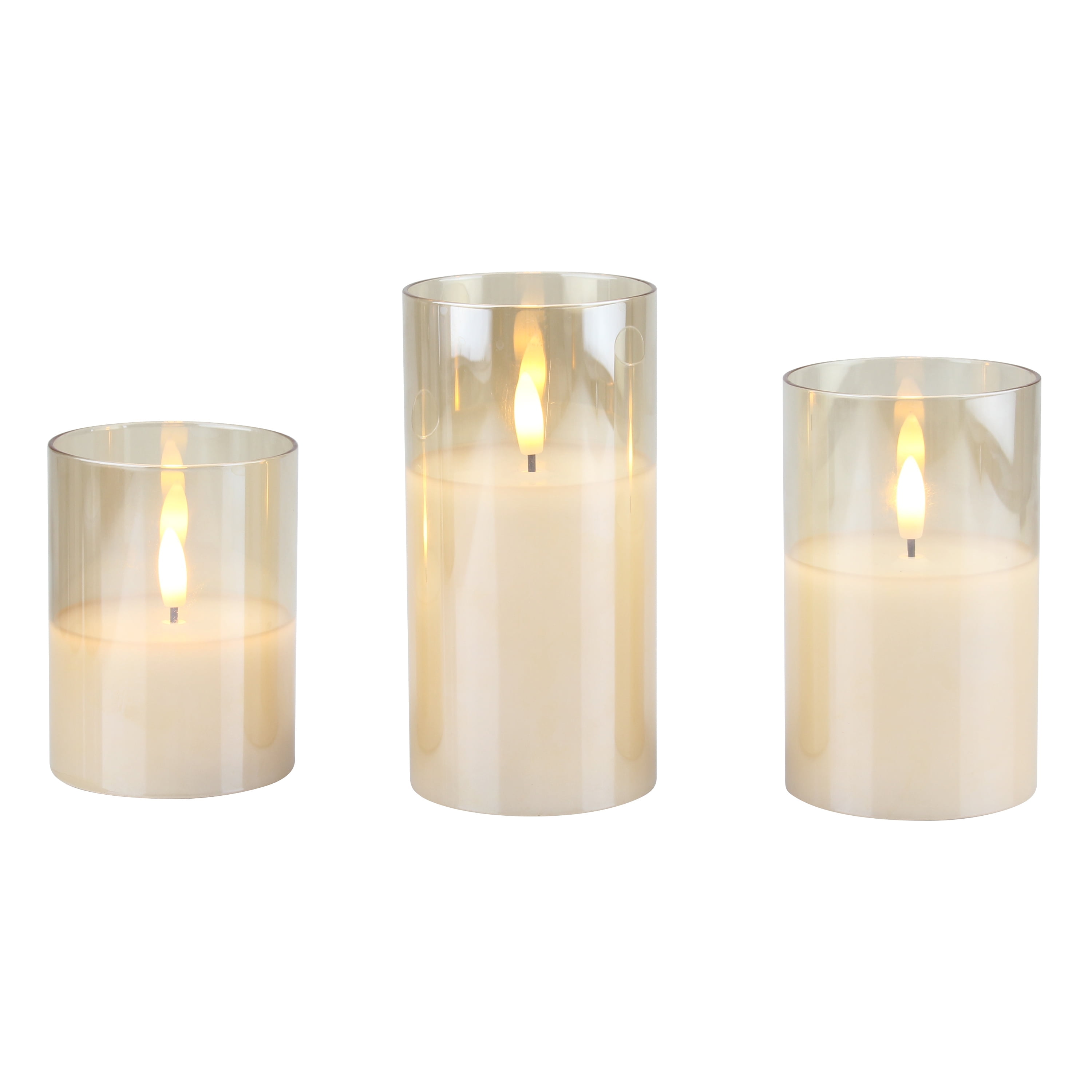 Stonebriar Collection Flameless LED Pillar Amber Luster Glass Hurricane ...