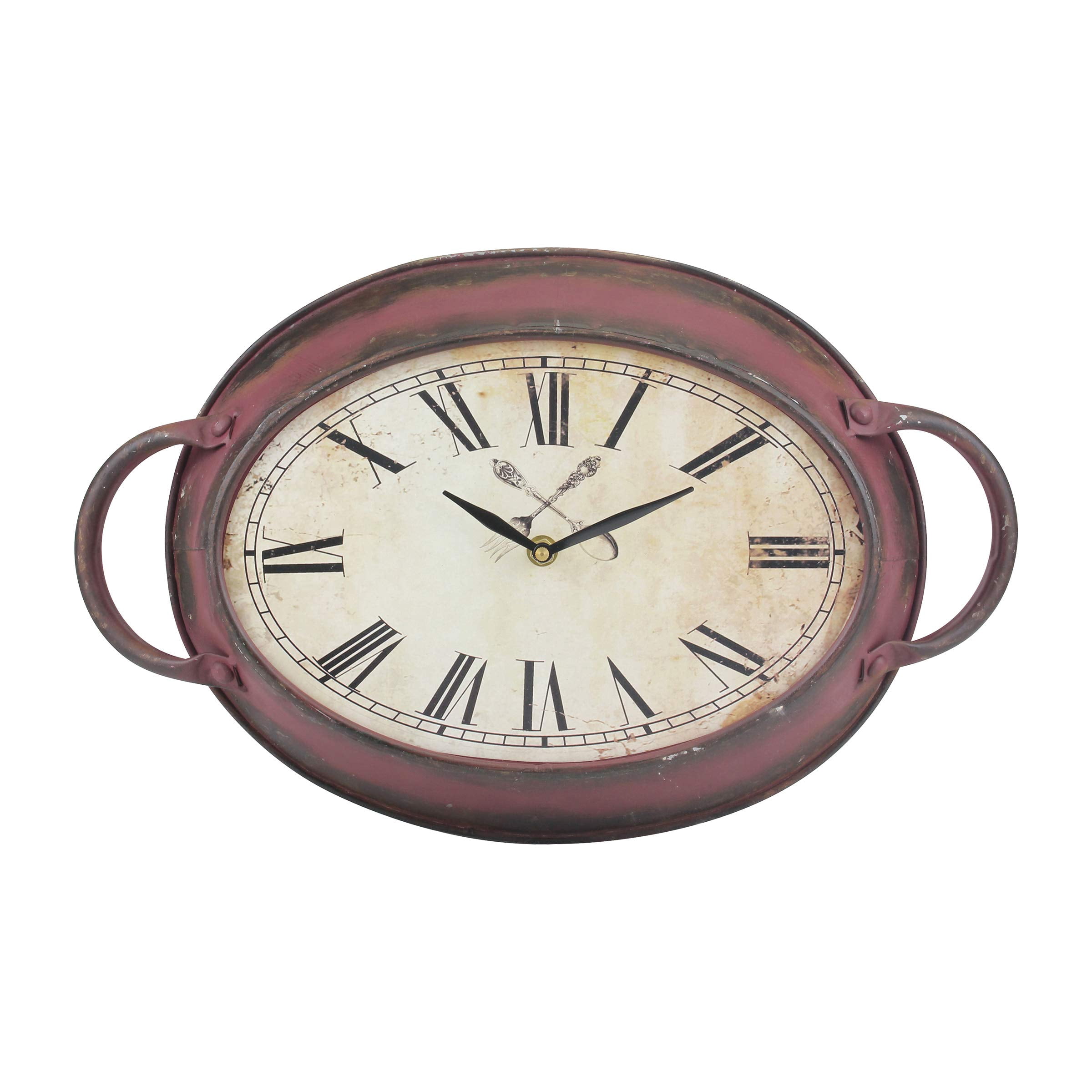 Stonebriar Rustic Farmhouse Oval Battery Operated Metal Wall Clock with ...