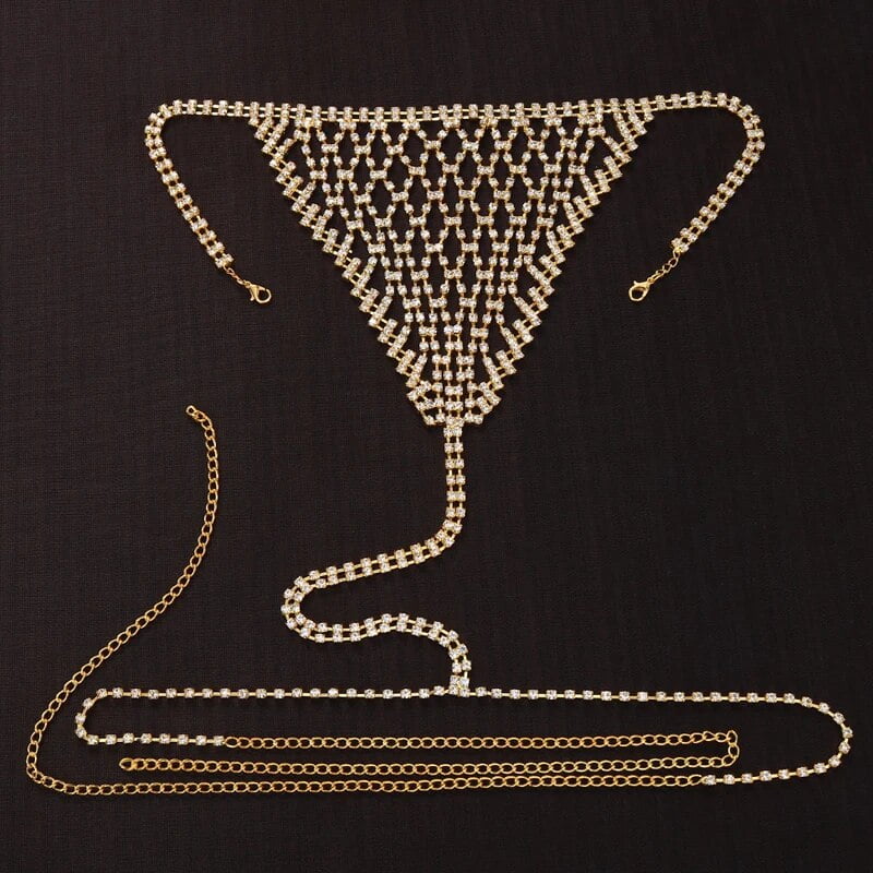 Stonefans Boho Rhinestone Grid Chest Chain And Thong Jewellery Lingerie
