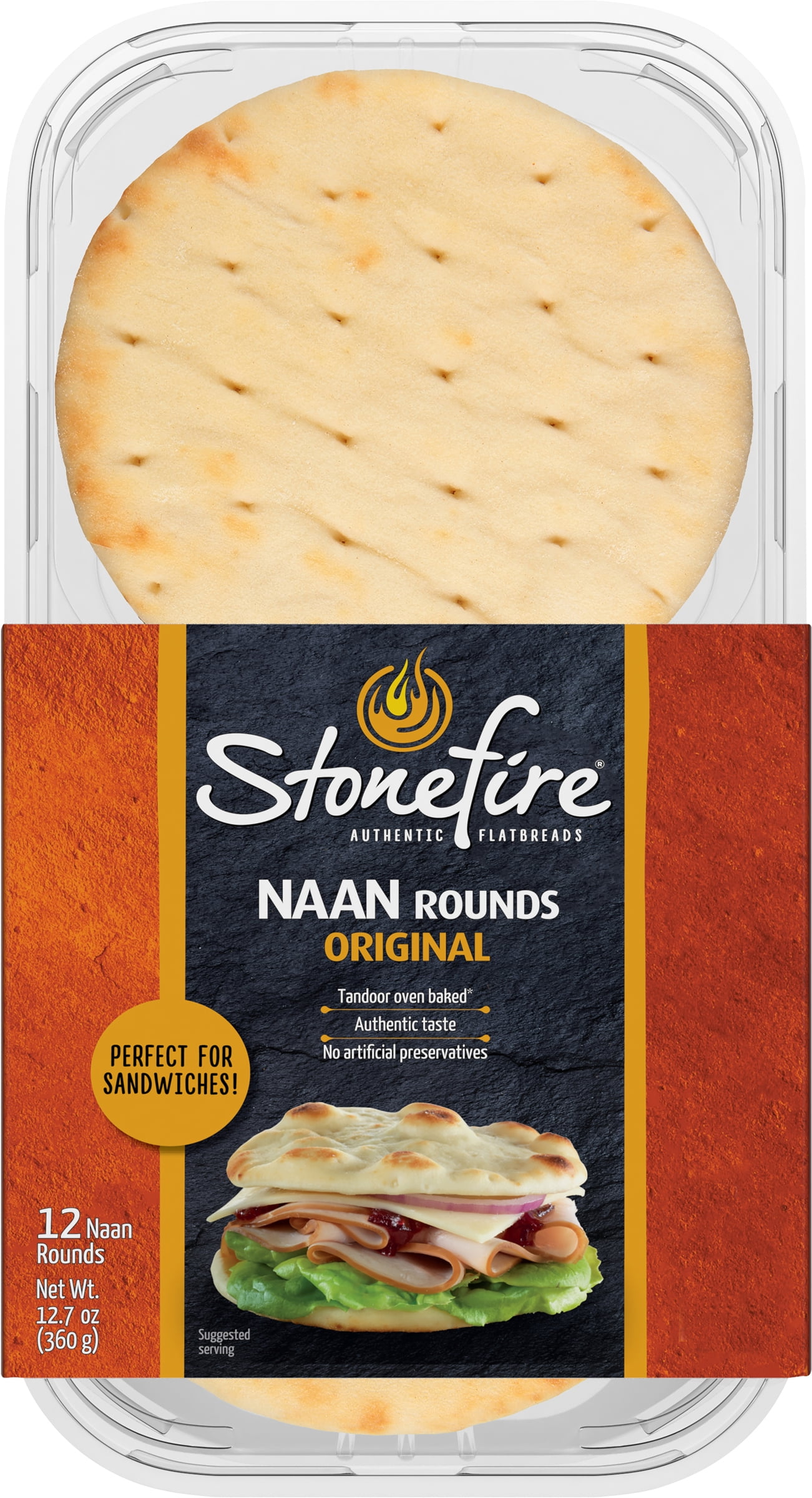 Stonefire Small Soft Flatbread Original Naan Rounds, 12.7 oz, 12 Count ...