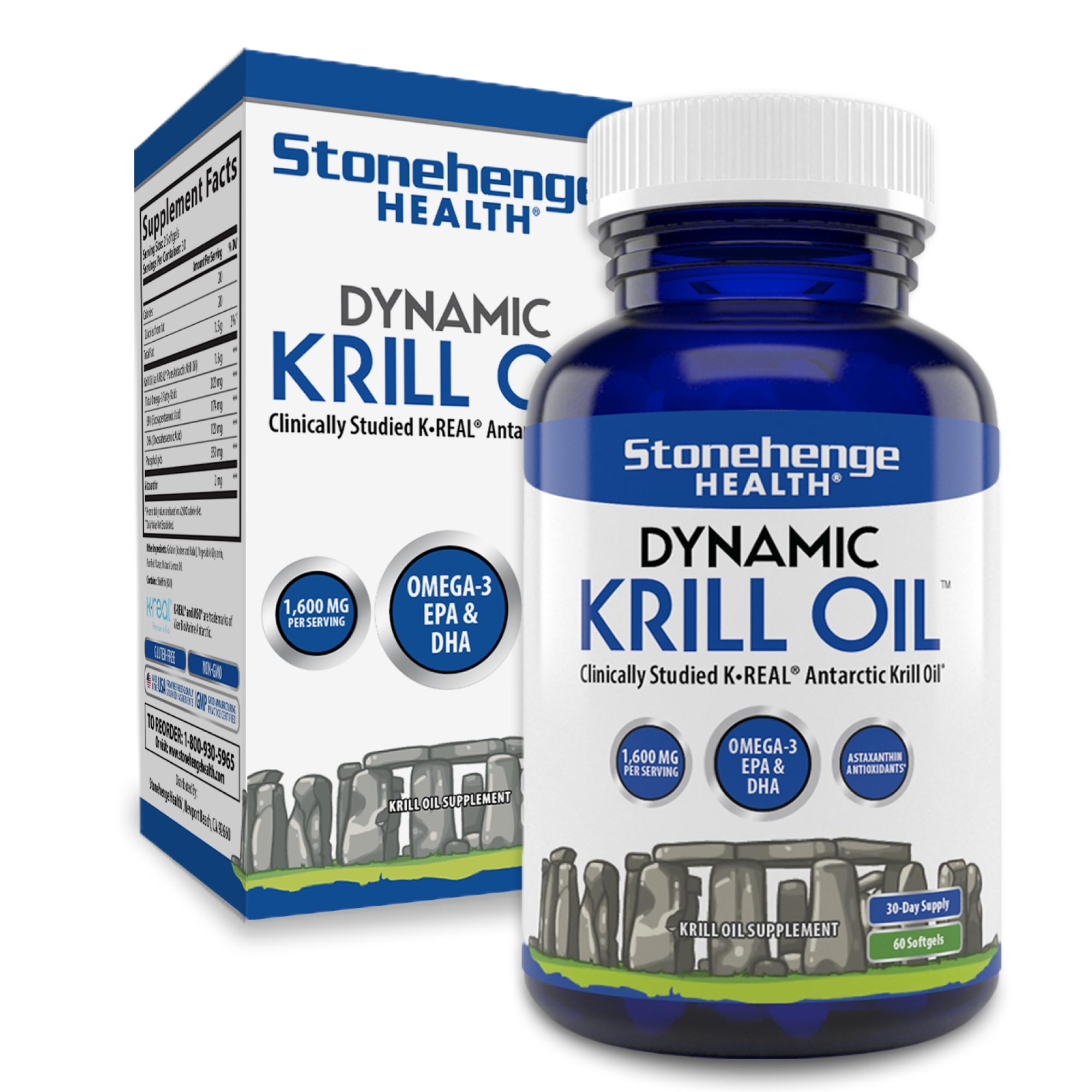 Stonehenge Health Krill Oil Omega 3 Antarctic Ocean Supplements, 1600 ...