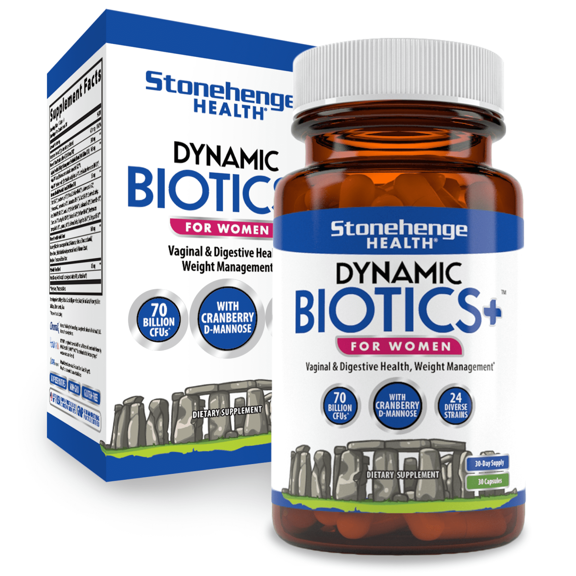 Stonehenge Health Probiotics 70 Billion CFU + 24 Strains, Prebiotic ...