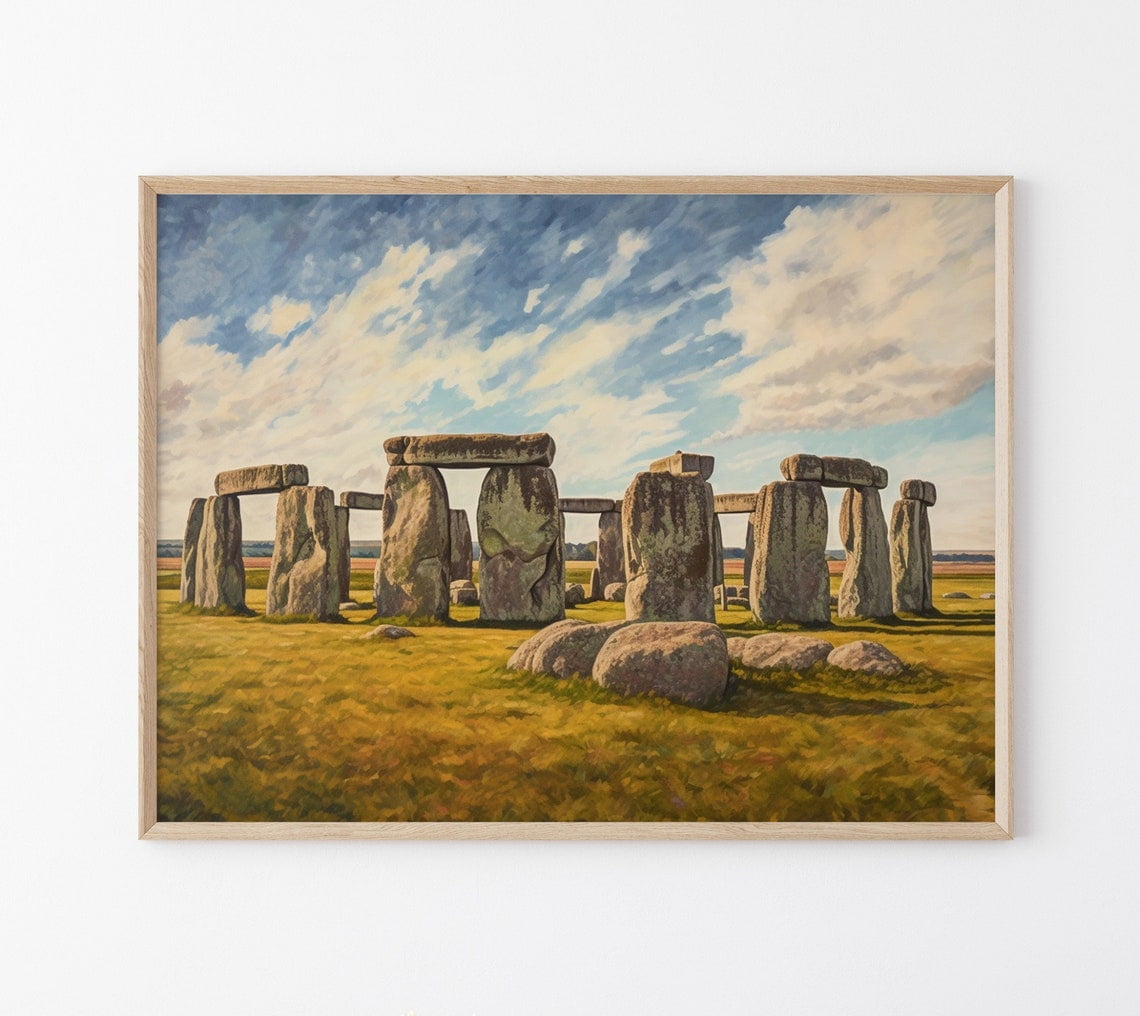 Stonehenge Rocks Inspired English Vintage Artwork Oil Painting Print ...