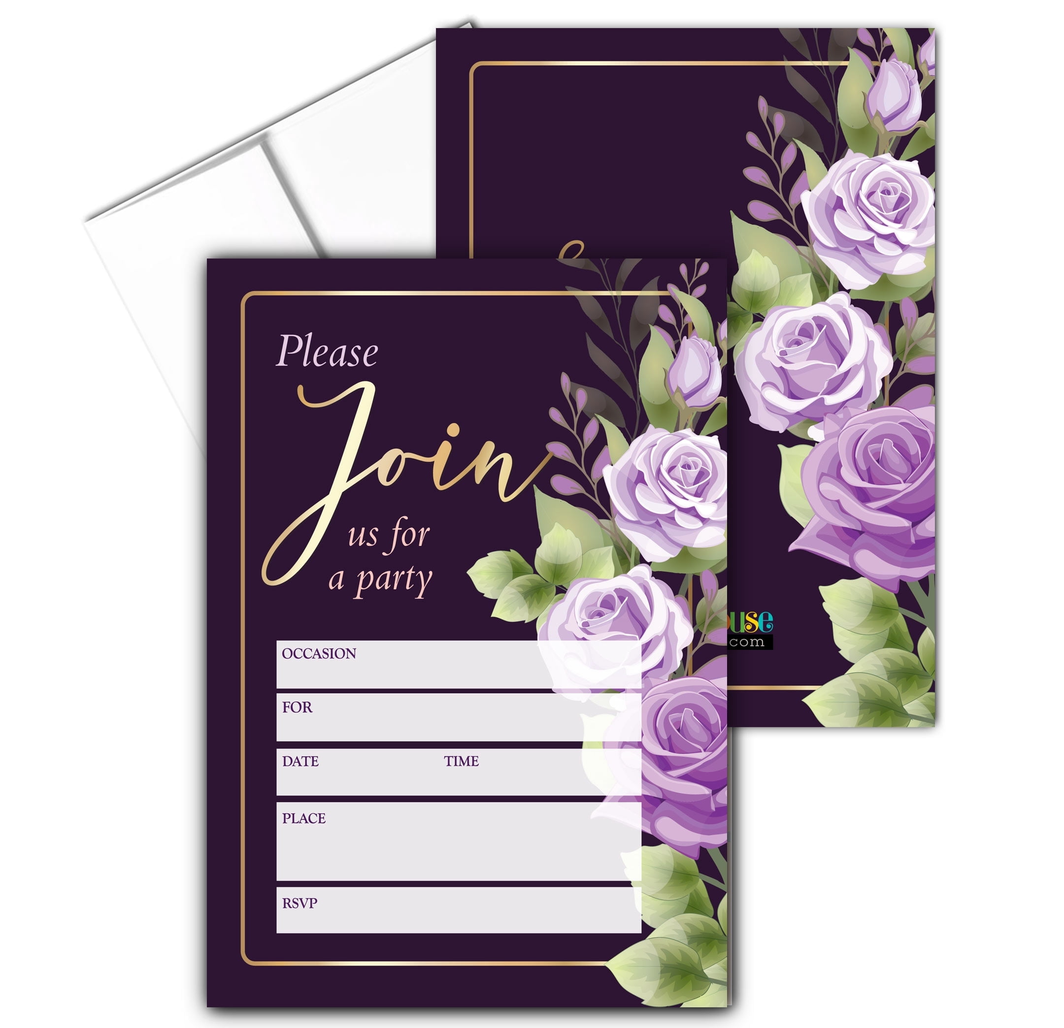 Stonehouse Collection, Formal Invitations, 25 Pack, Purple Floral ...
