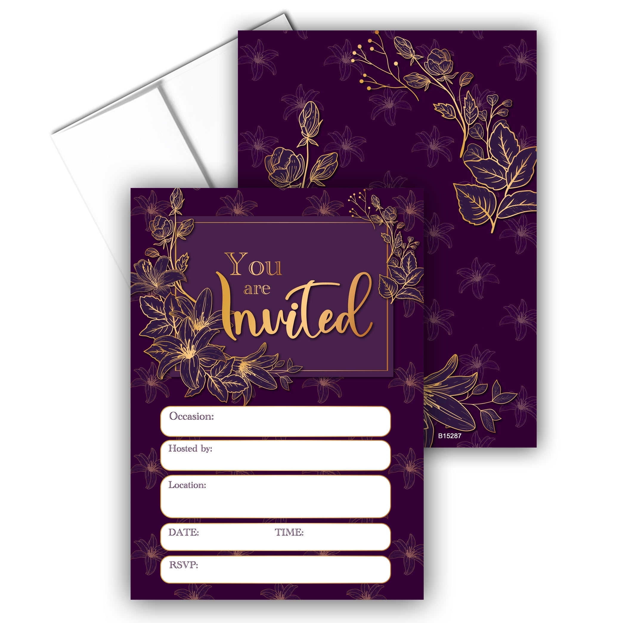 Stonehouse Collection | Purple and Gold Fill-in Party Invitations | 25 ...