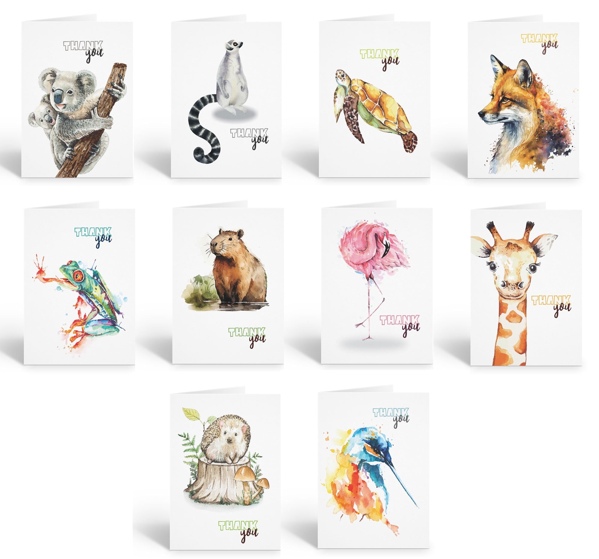 Stonehouse Collection Animal Note Cards, Watercolor Animal Designs | 10 ...