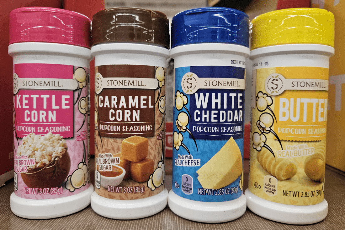 Stonemill Popcorn Seasoning Kettle Corn, Caramel Corn, White Cheddar ...