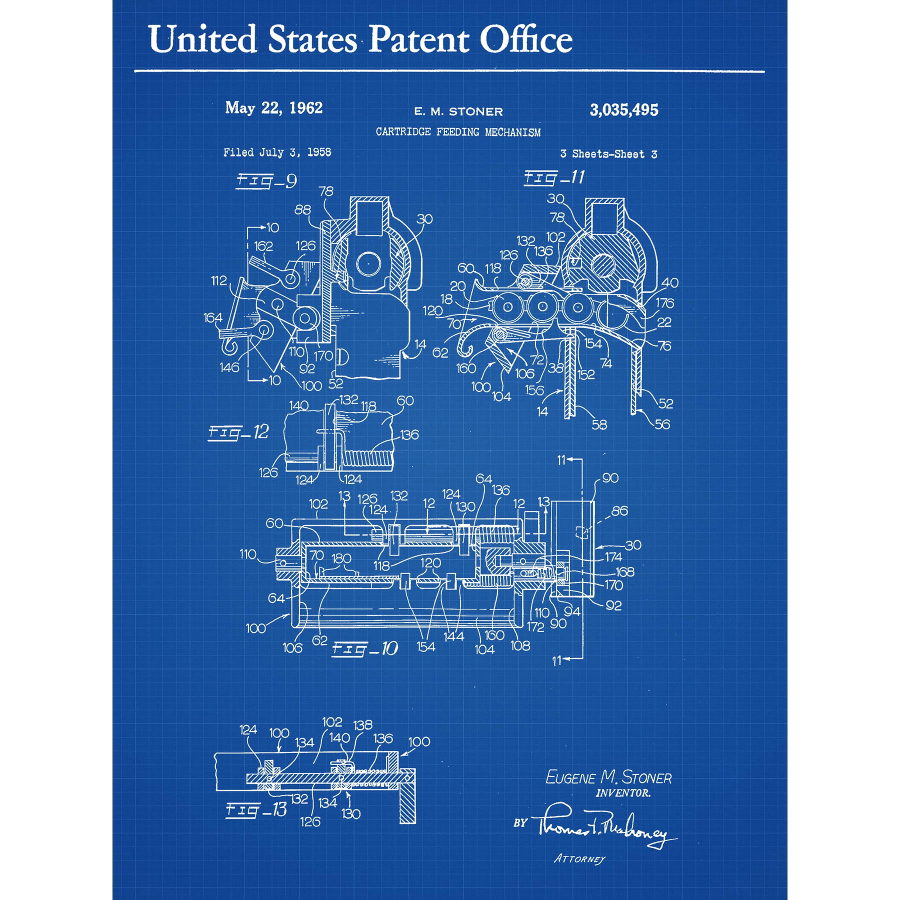 Stoner Cartridge Feeding Mechanism 2 Machine Gun Patent Extra Large Xl