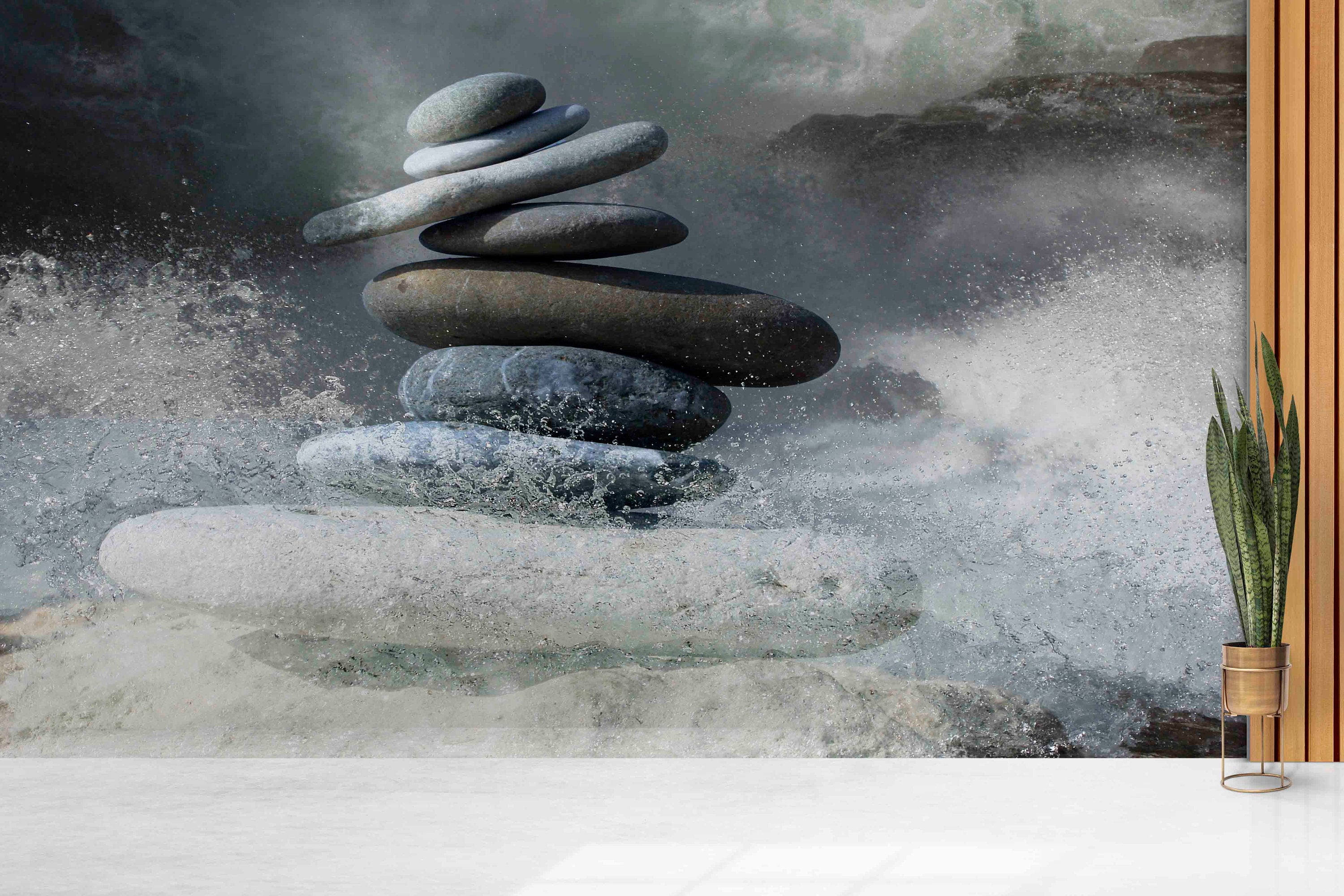 Stones Balance Wallpaper, Paper Wall Art Modern Wallpaper, Custom ...