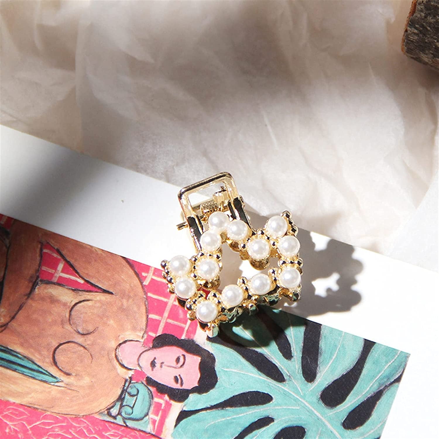 Stones and Crystals Mini Pearl Hair Claw for Women Girls Retro ...