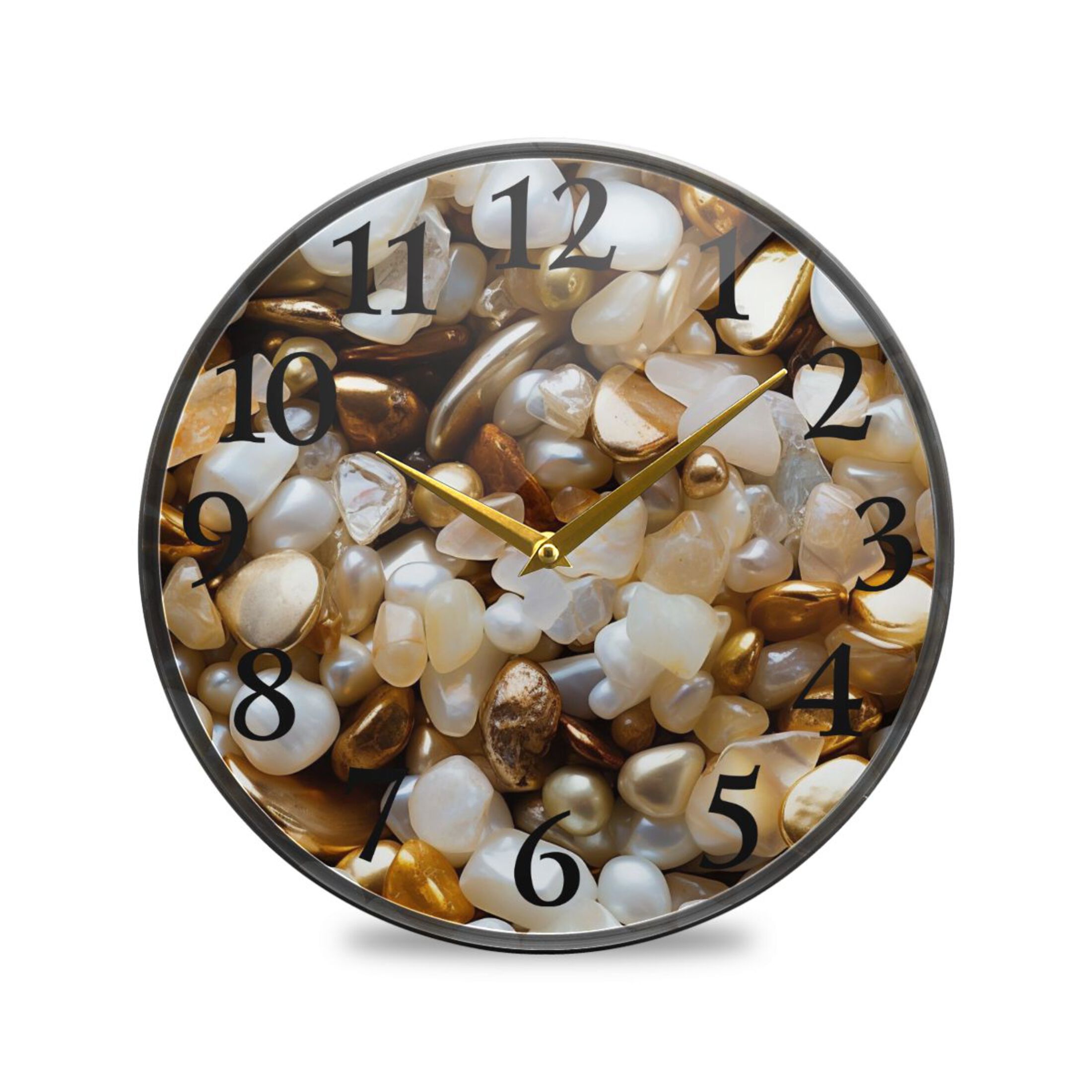 Stones Golden Wall Clocks Battery Operated 9.5 Inch Round Clock Acrylic ...