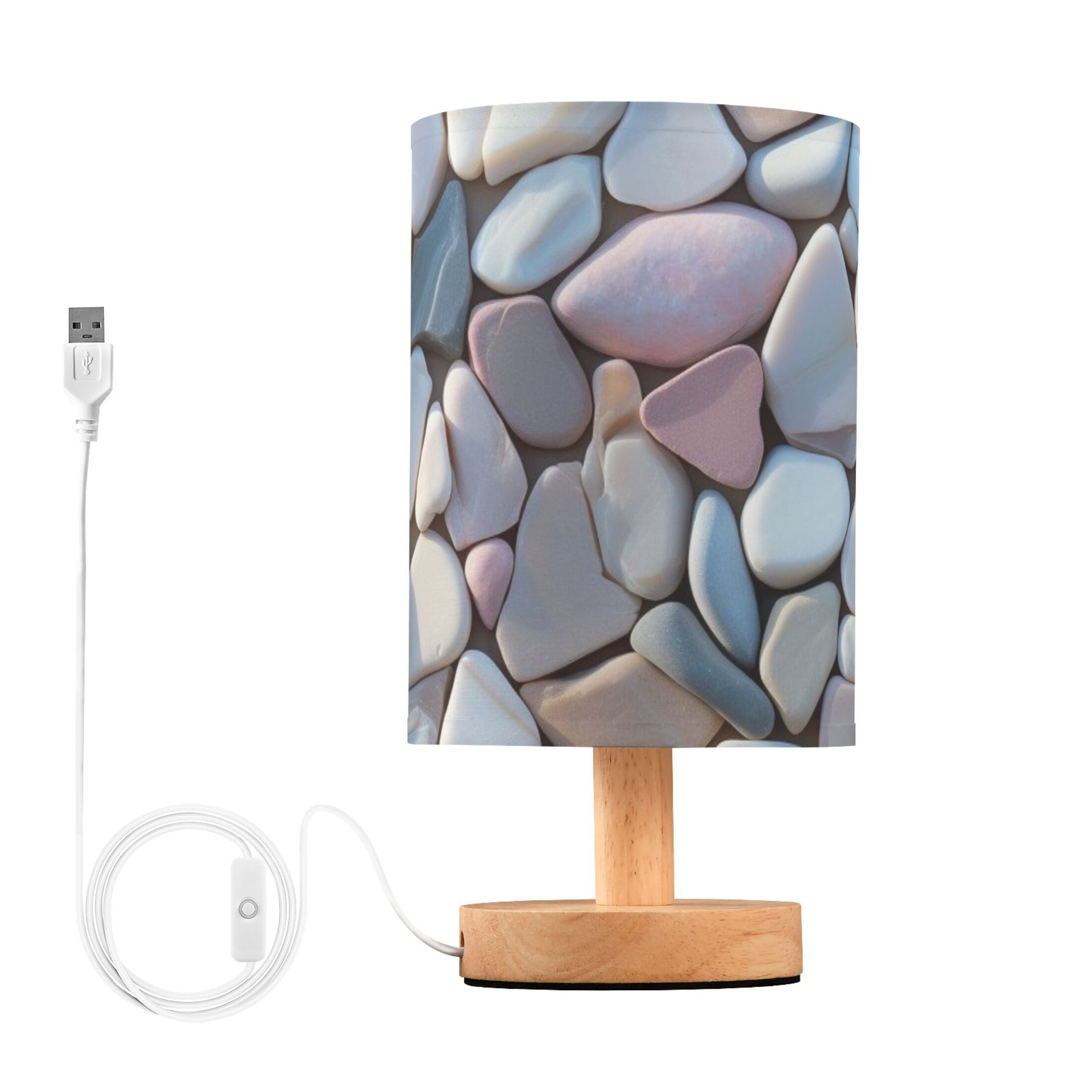 Stones Pink Bedside Table Lamp LED Warm Lights with USB Charging Port ...