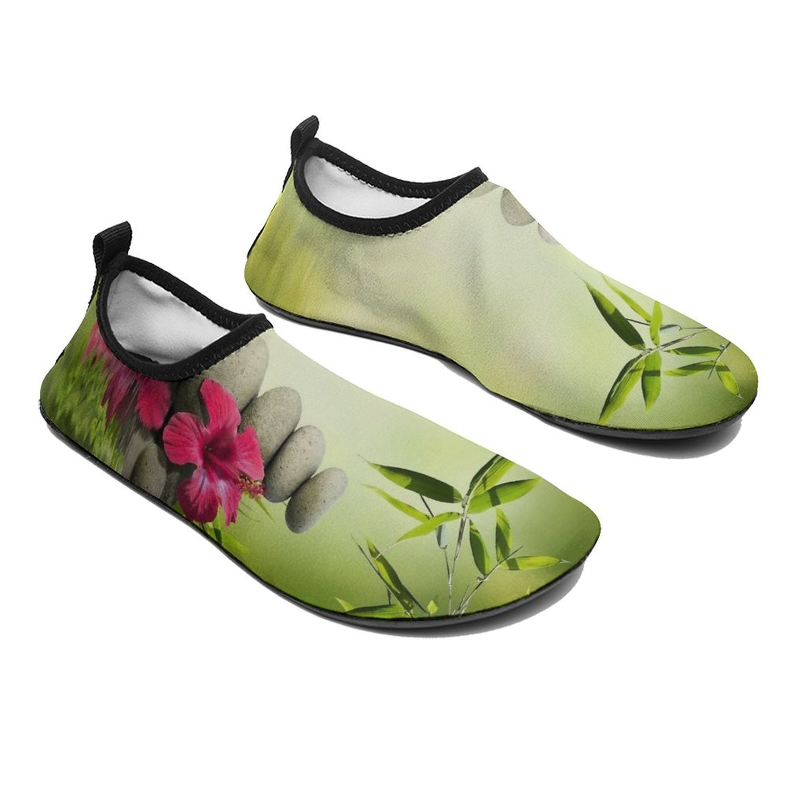 Stones Red Hibiscus And Bamboo on The Water Water Shoes Beach Slip-on ...