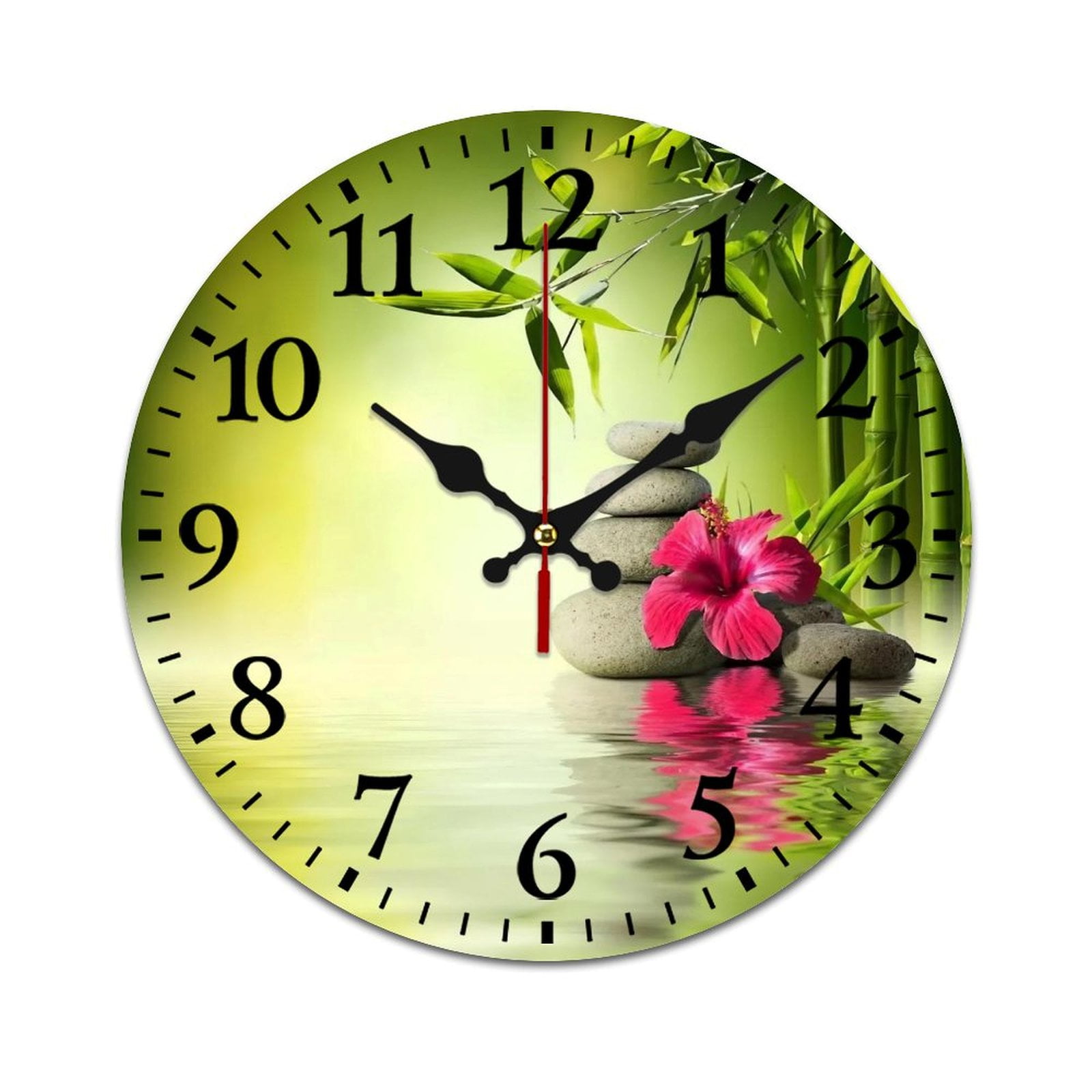 Stones Red Hibiscus And Bamboo on The Water Wall Clock Modern Design ...