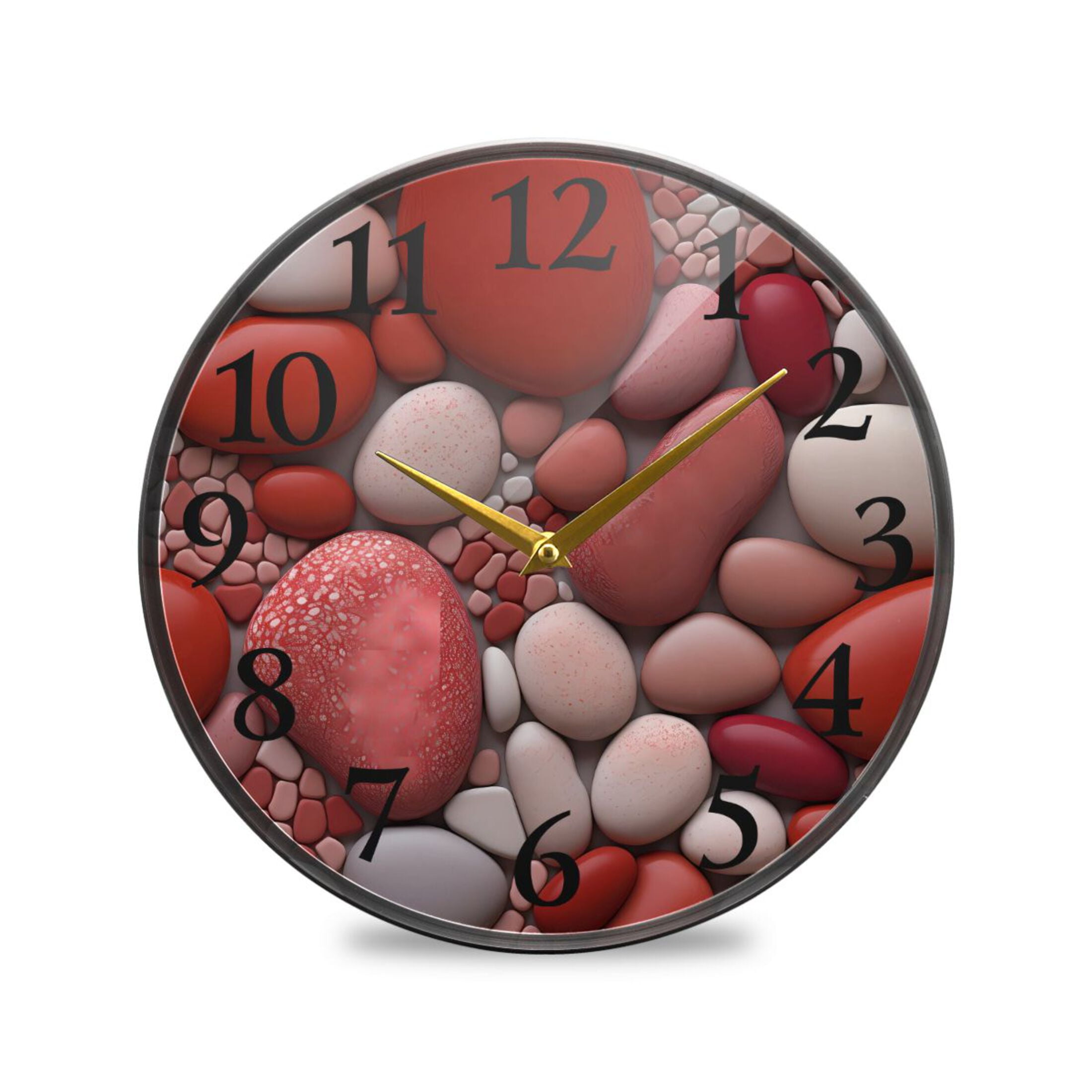 Stones Red Wall Clocks Battery Operated 9.5 Inch Round Clock Acrylic ...