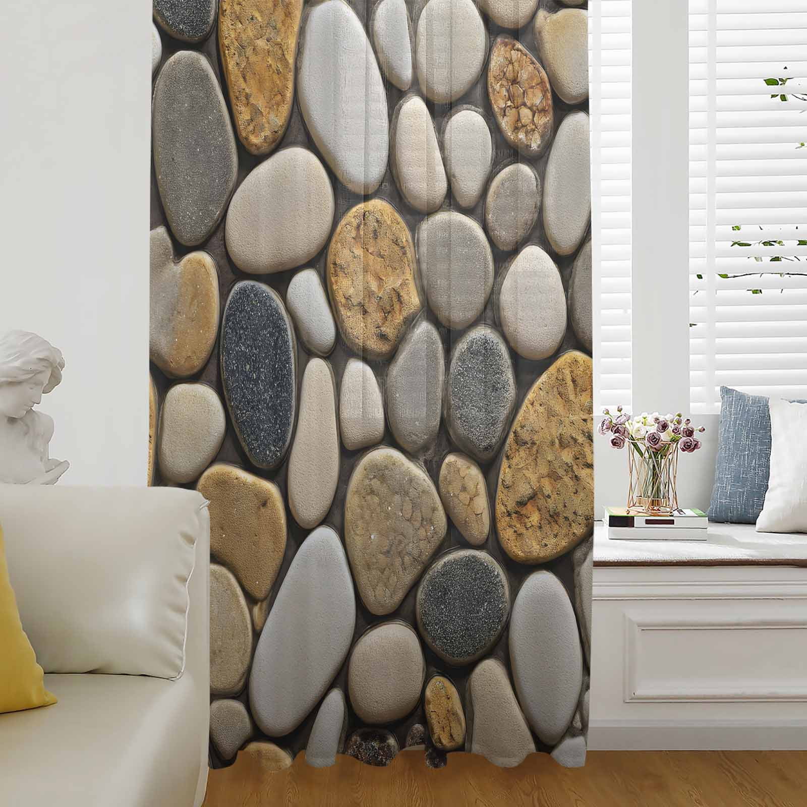 Stones Semi Sheer Curtains Drapes for Living Room, Bedroom, French ...