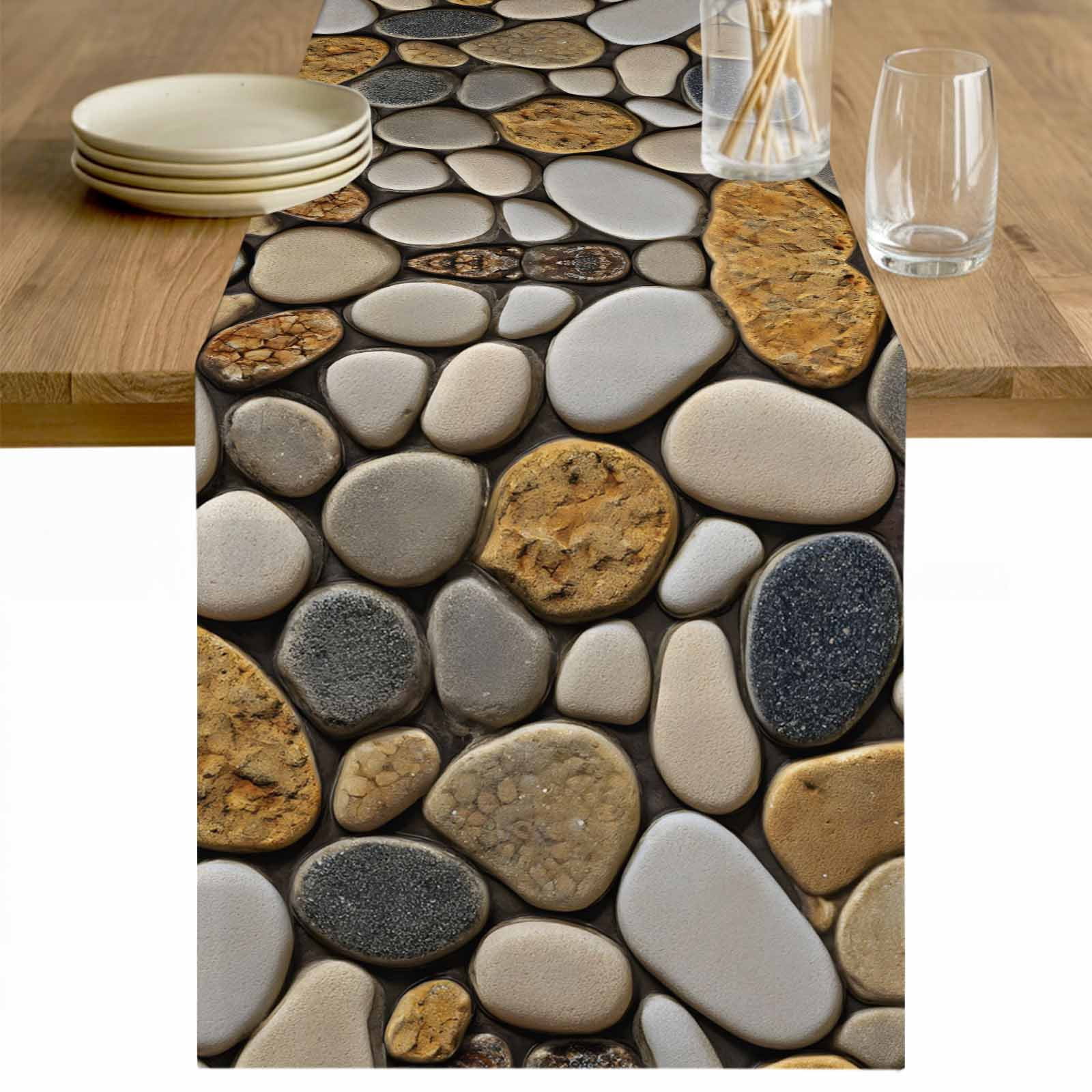 Stones Table Runner - 60 Inch Long Gravel Rock Cobblestone Natural ...