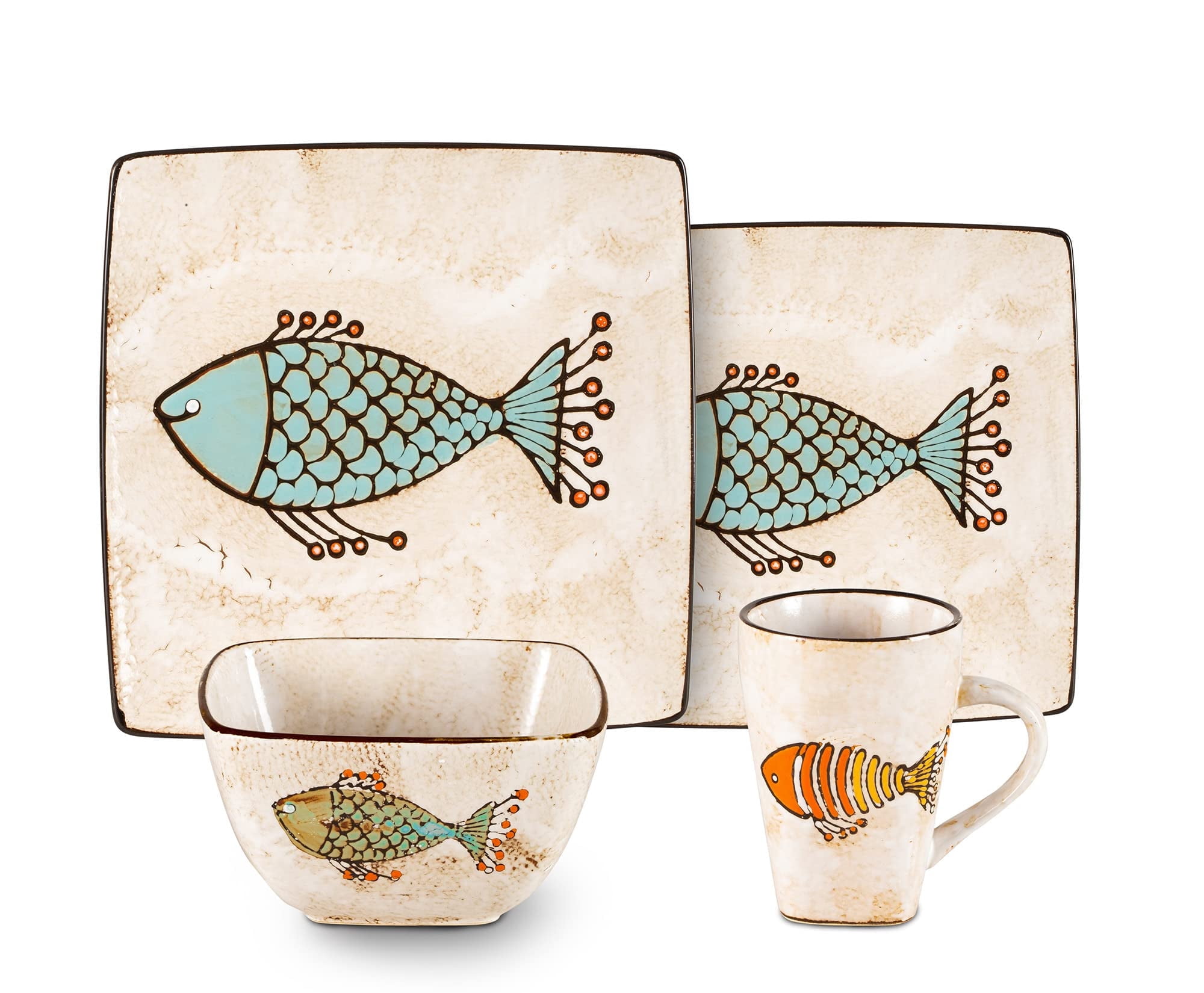 Home VSS Stoneware Artisan Hand Painted Reactive Glaze Square 16pc ...