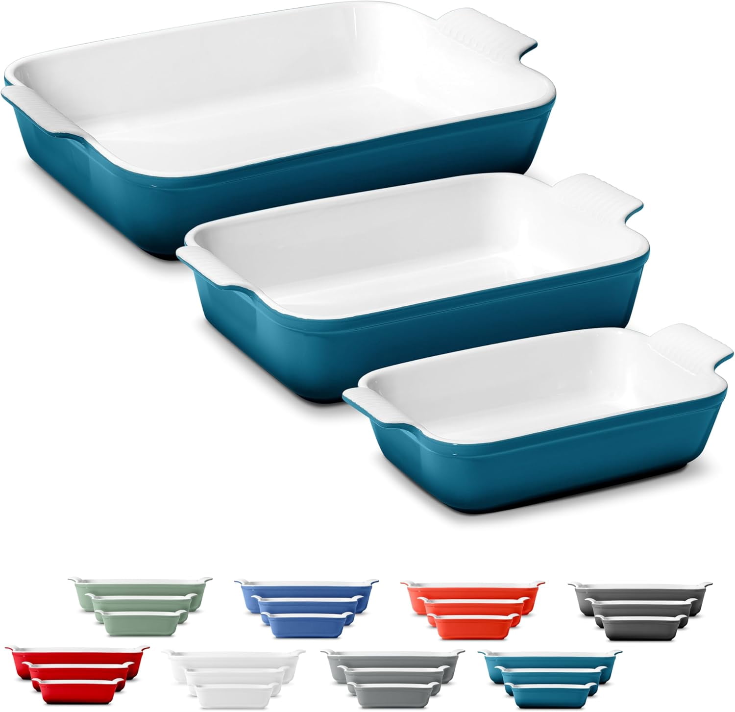 Stoneware Casserole Dish Bakeware Set of 3 Rectangular Dinnerware Set ...