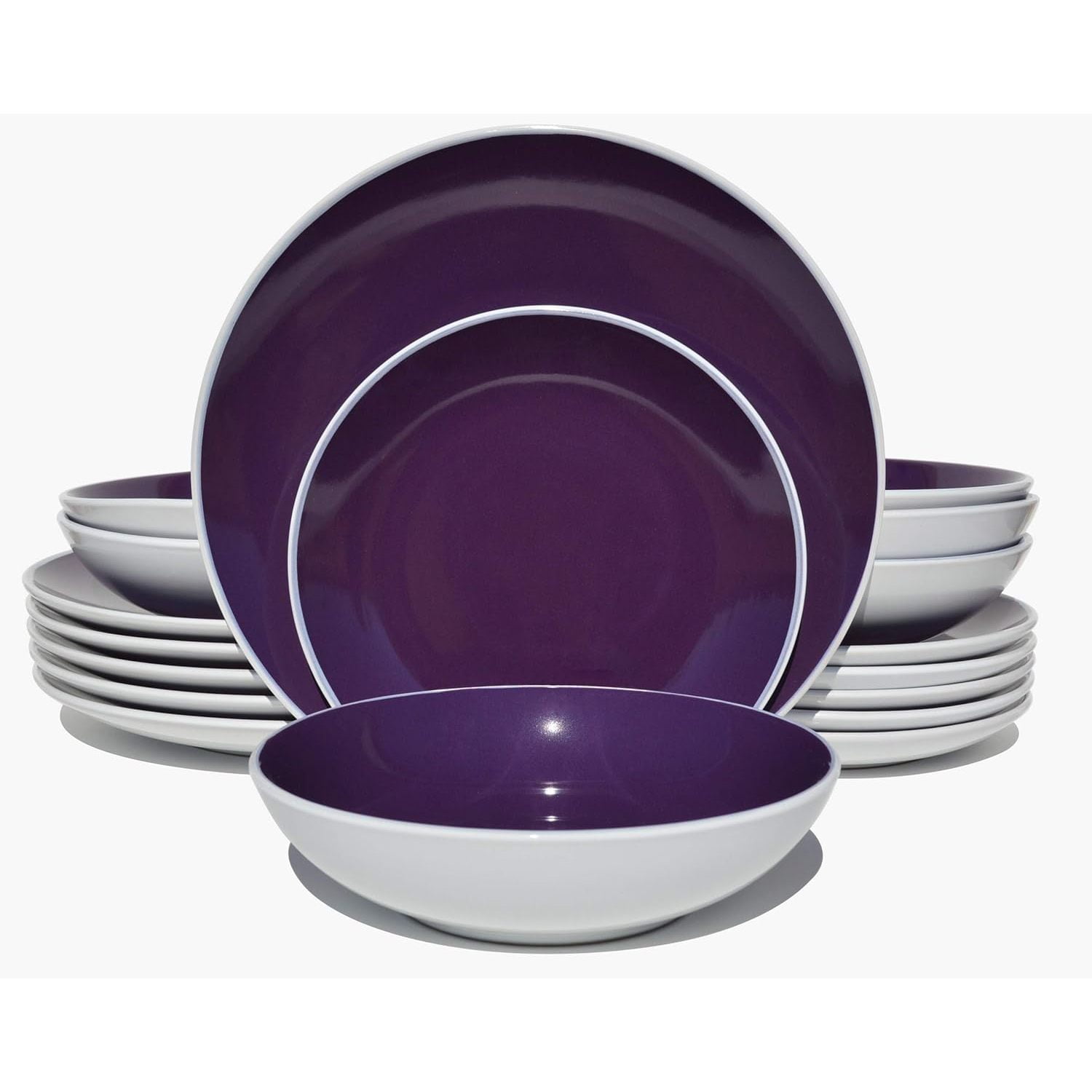 Stoneware Coupe 18pc Dinner Set, Outside White + Inside Purple ...