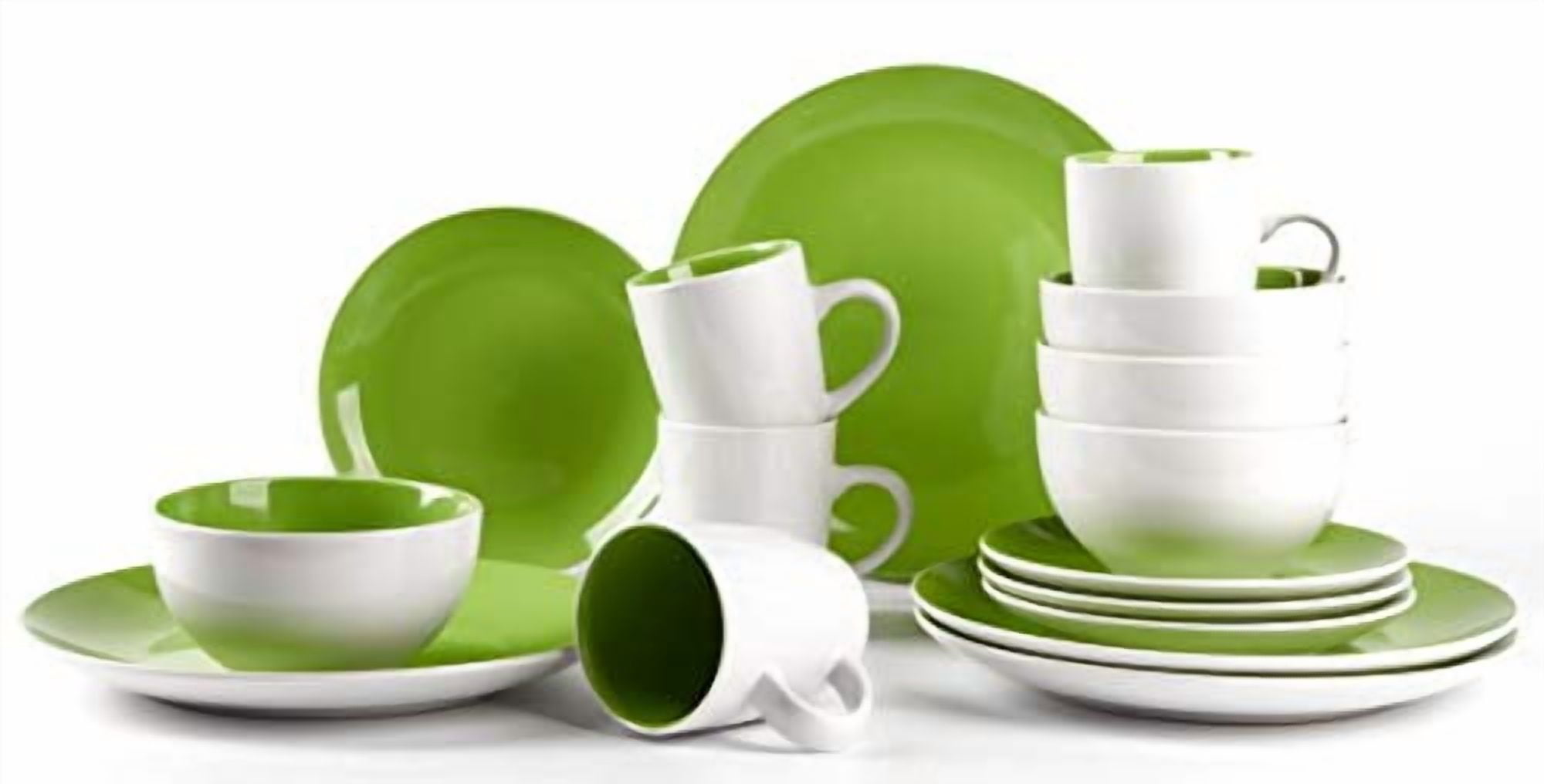Stoneware Coupe Shape 16pc Dinnerware Set, Outside White + Inside ...