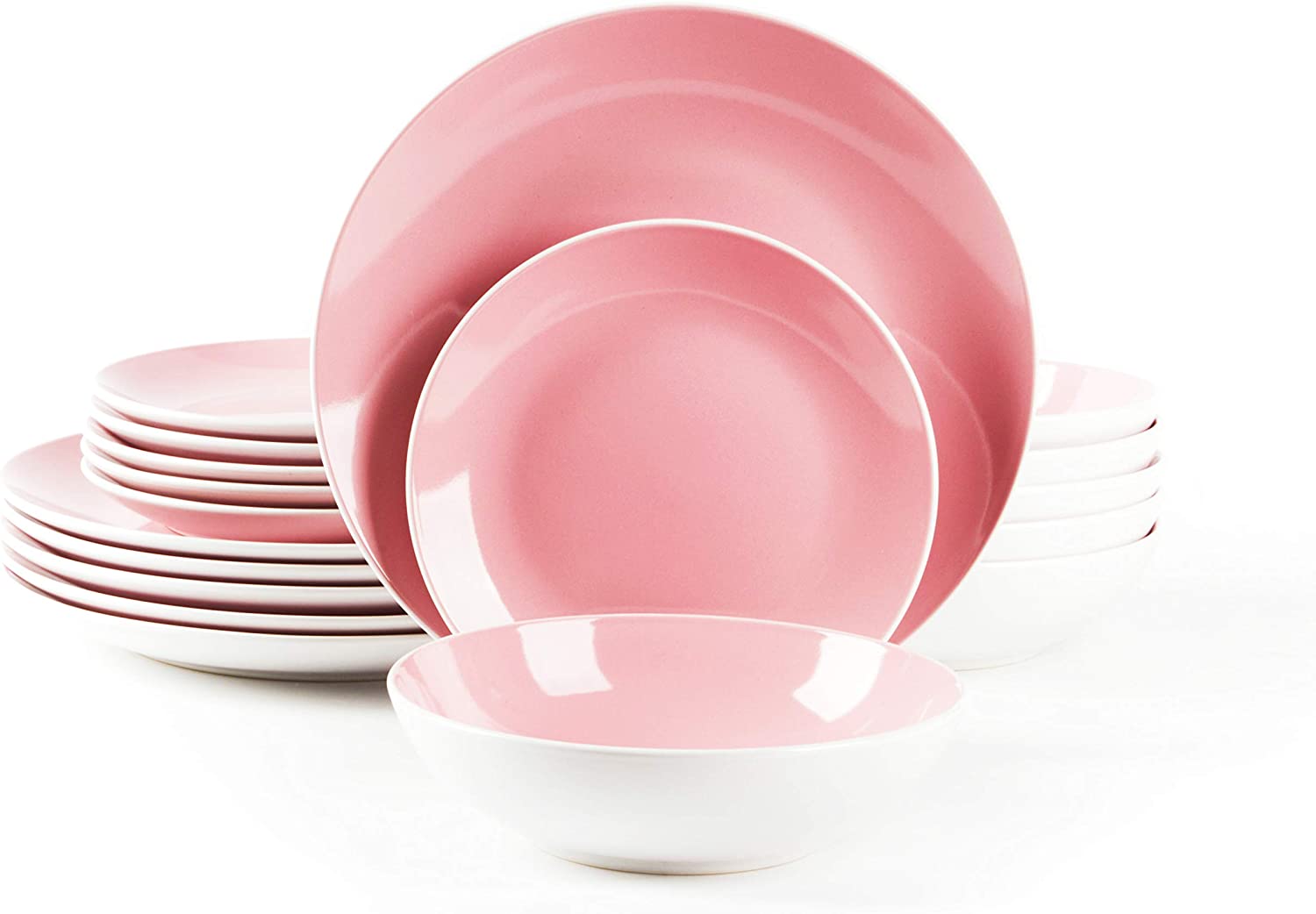Home VSS, Stoneware Dinnerware Set, 18pc, Pink with White outside ...