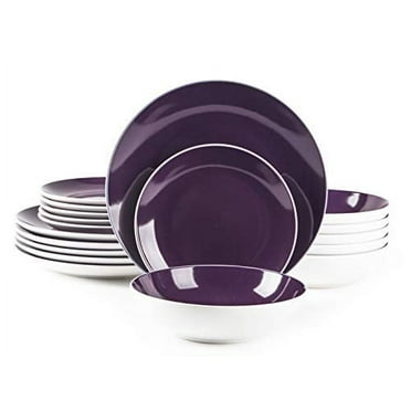 Stoneware Square 16pc Dinnerware Set, Inside Swirl Purple+ Outside ...