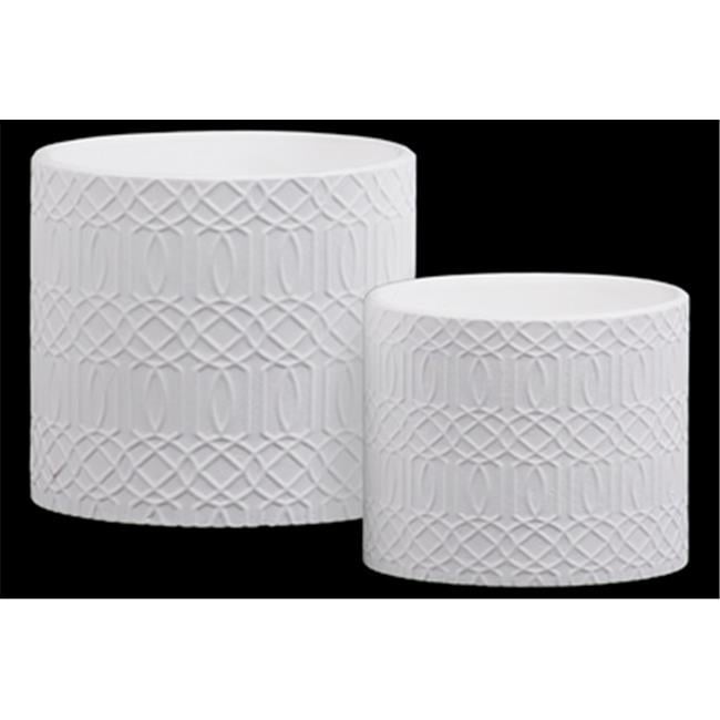 Stoneware Cylindrical Pot with Embossed Lattice Concentric Shapes ...