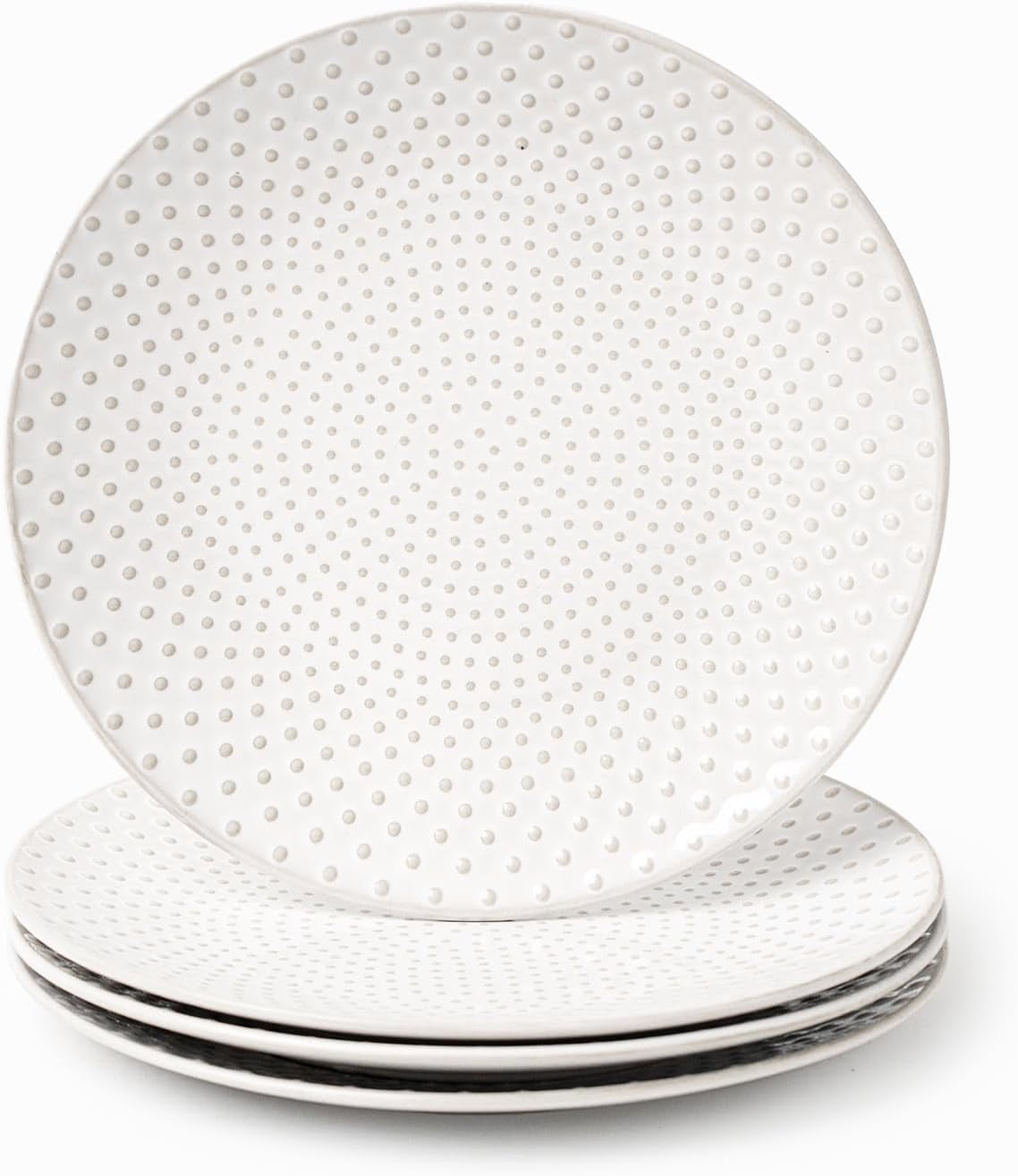 Stoneware Dinner Plates,Embossment Ceramic Dish Set for 4,4 Piece Ease ...