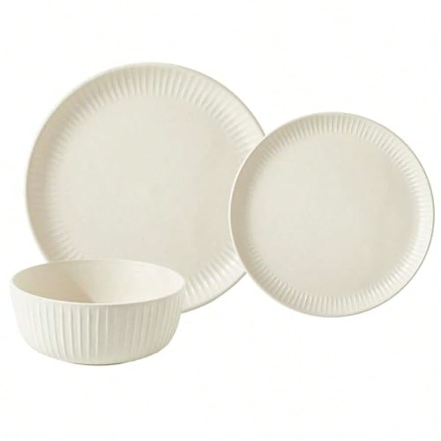 Stoneware Dinnerware Set. Dishes for 4. Plates and Bowls Set. Microwave ...