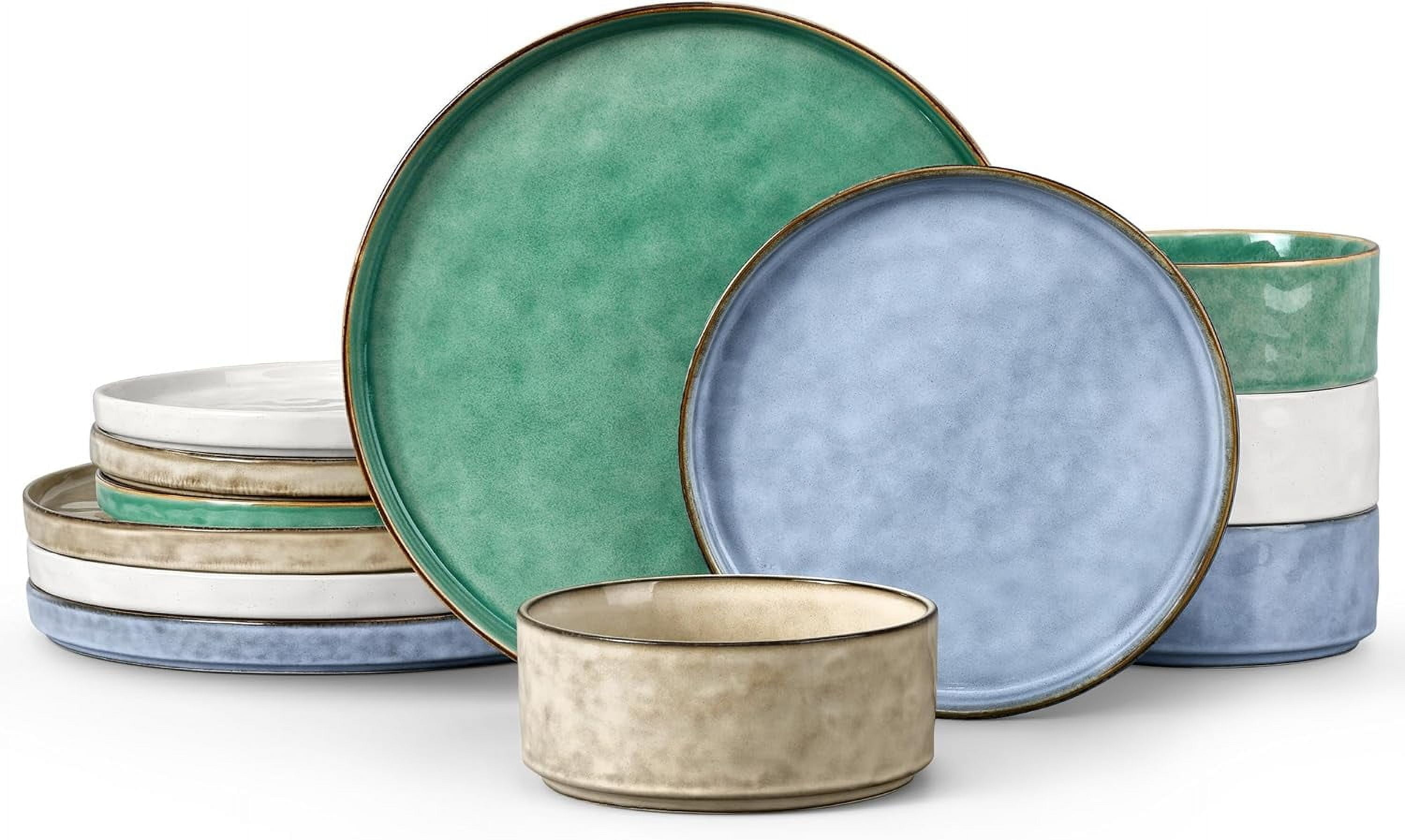 Stoneware Dinnerware Sets, 12 Piece Plates and Bowls Dish Set for 4 ...